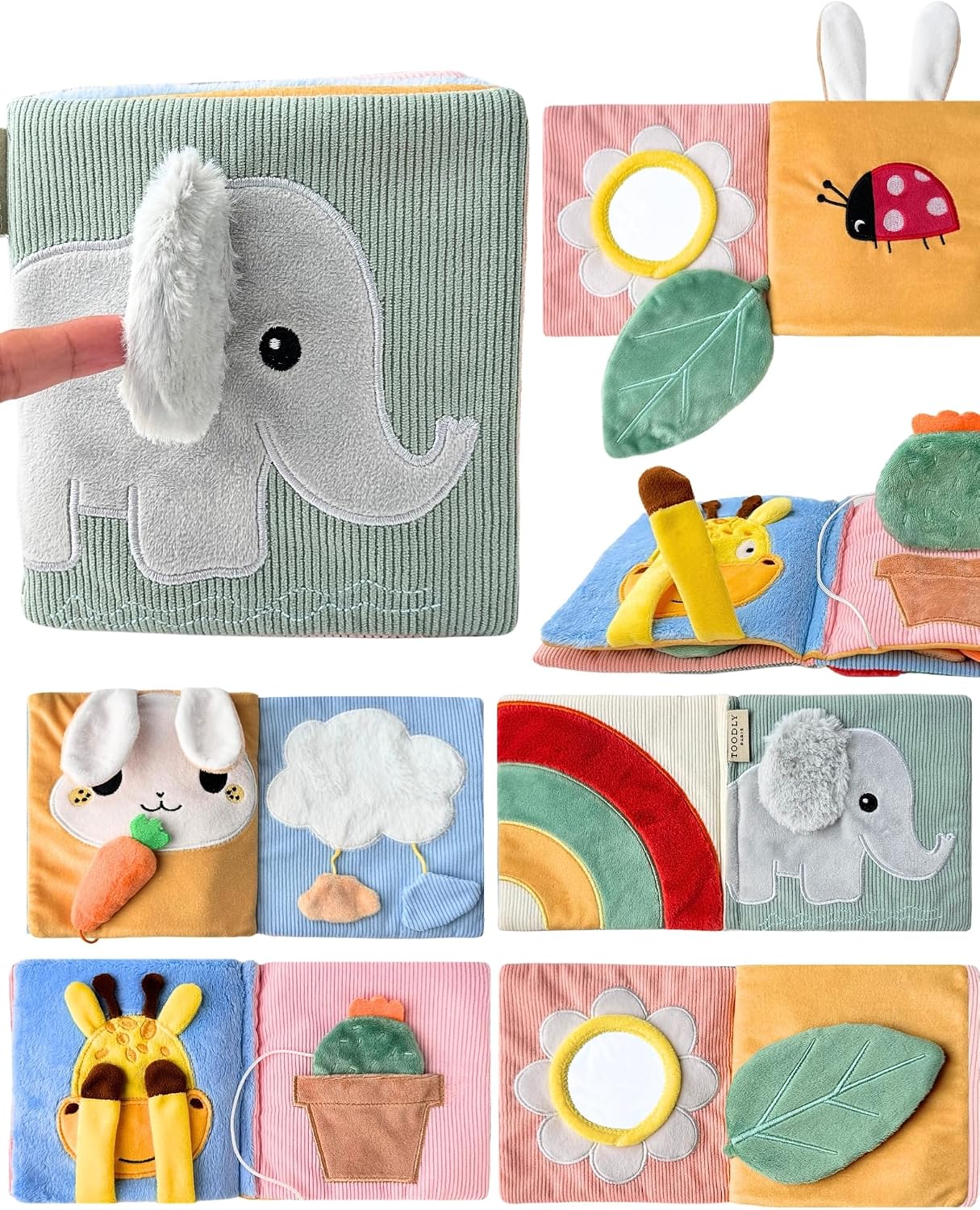 Amazon.com: Toodly Cute Soft Baby Book with Mirror, Activities, Touch ...