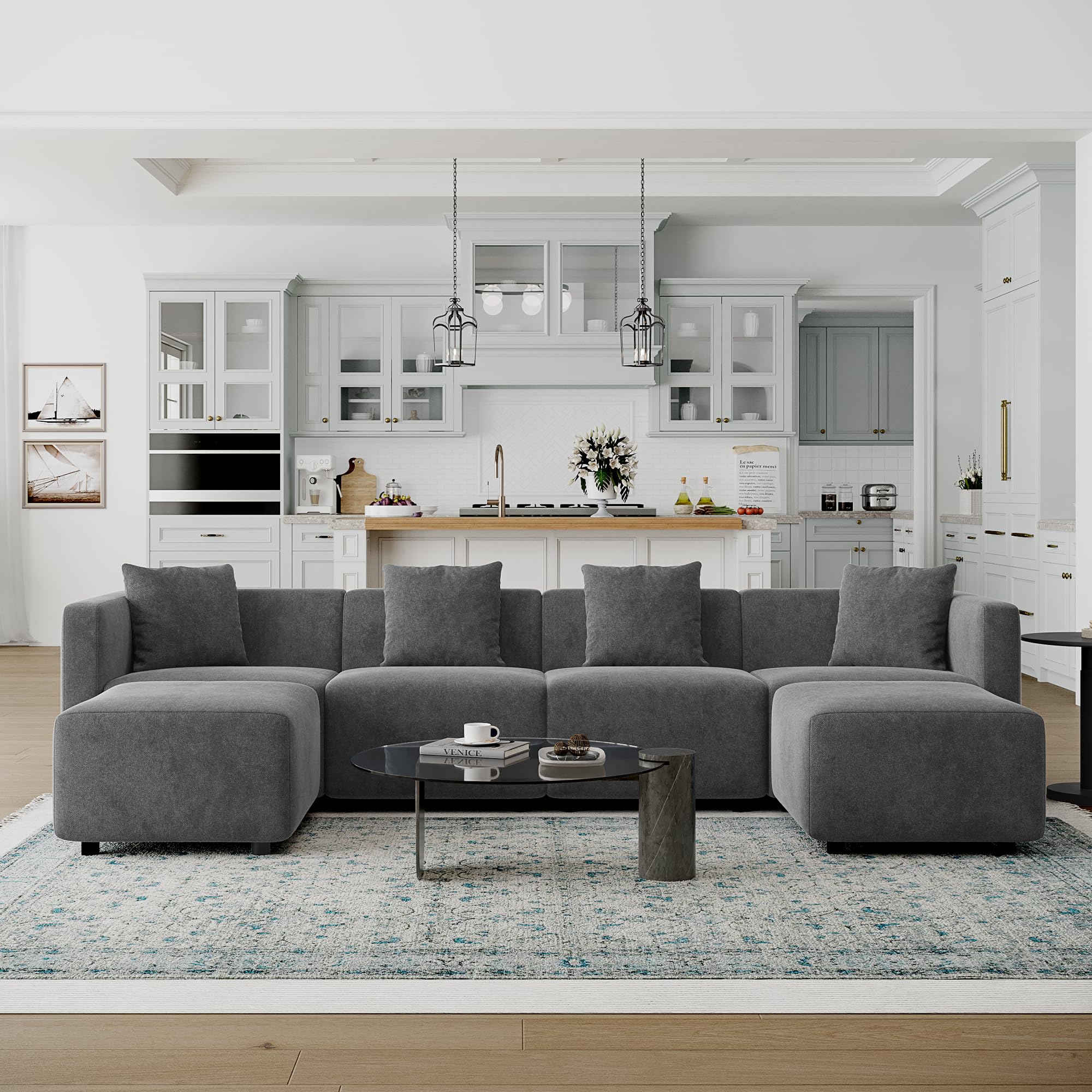 Amazon.com: Acanva Convertible Modular Sectional Sofa, Modern Linen ...