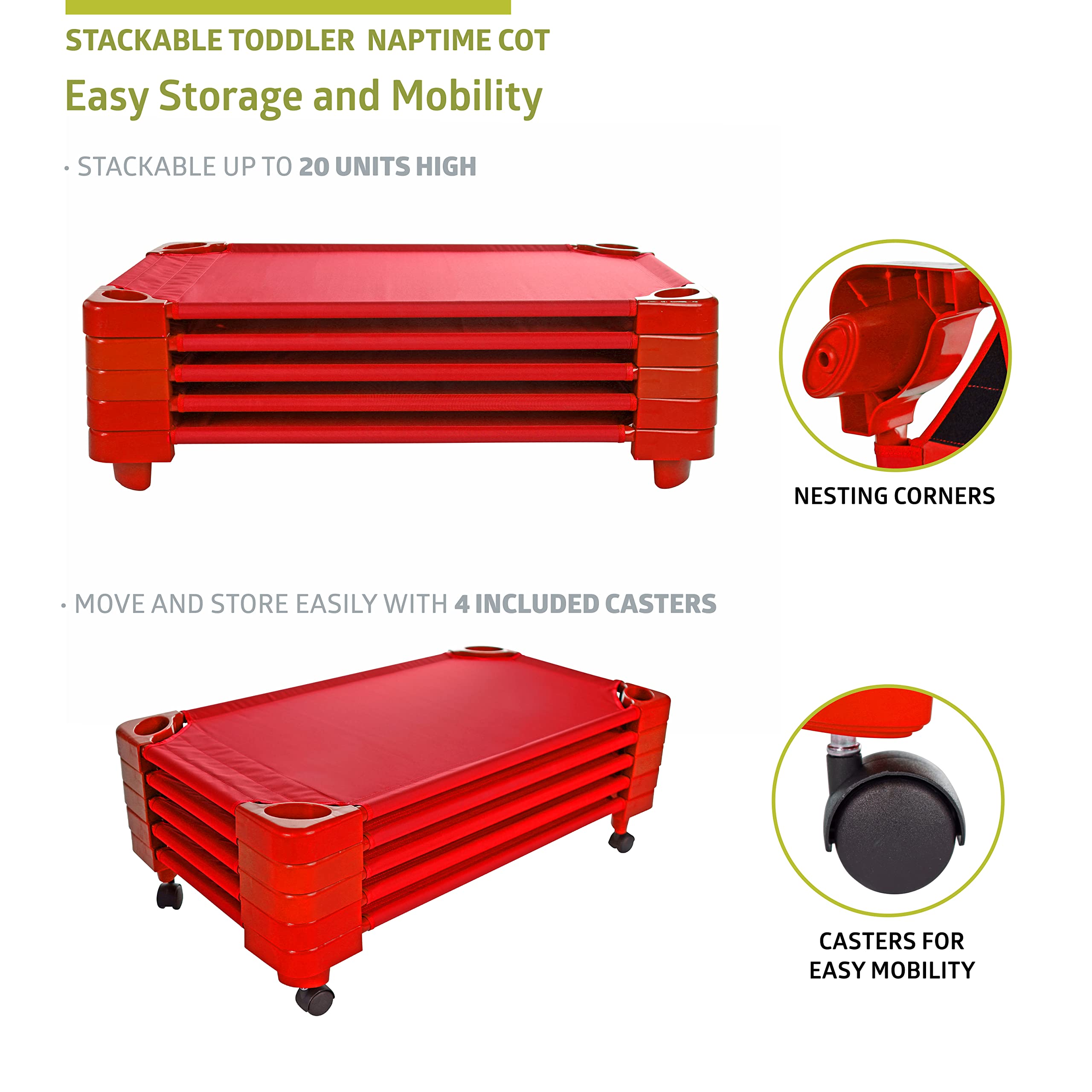 Snapklik.com : Pearington Stackable Toddler Naptime Cot, Red