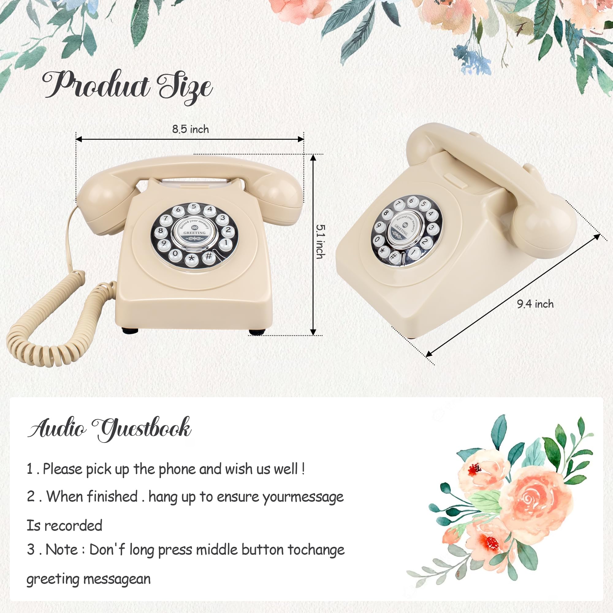 Audio Guest Book Wedding Phone with Rotation Dial, Record Customized ...