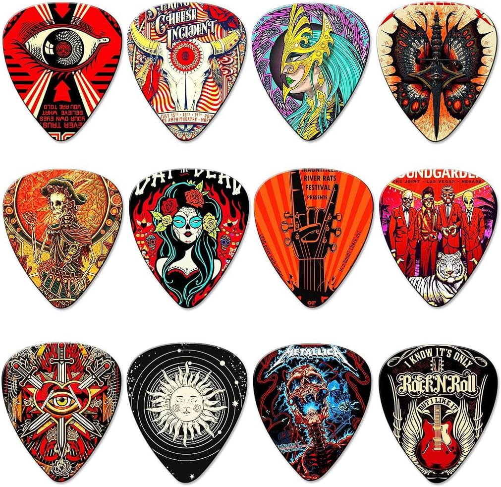 ZIBUYU® 12Pcs Guitar Picks PVC Guitar Picks with Thin, Medium & Heavy ...
