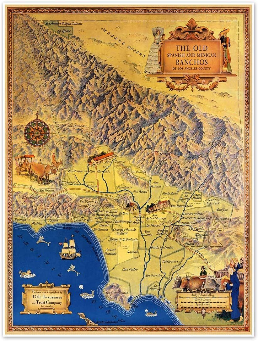 Amazon.com: Antiguos Maps Los Angeles County Ranchos California circa ...