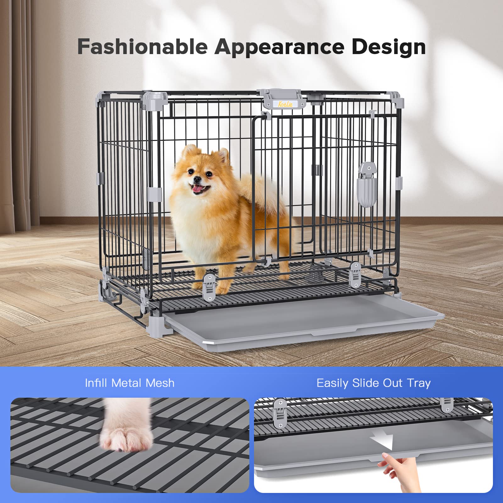 24" Small Dog Crate, Foldable Dog Cage for Small Dog(5-20lbs), Double ...