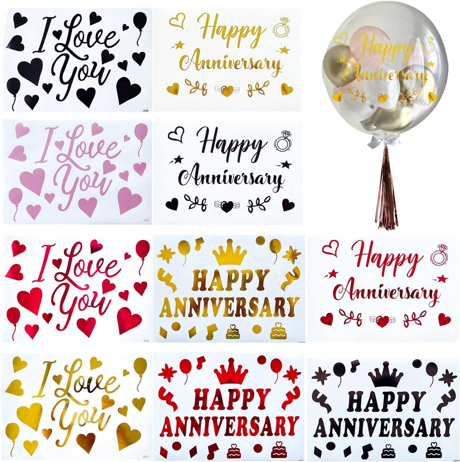 Amazon.com: Happy Anniversary Balloon Stickers I Love You Bobo Balloon ...