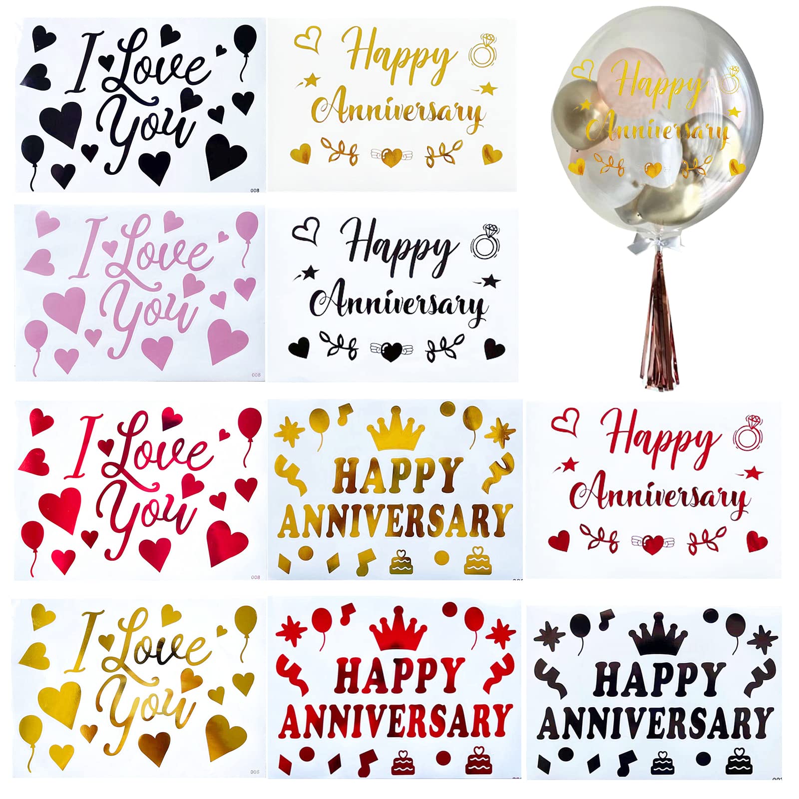 Amazon.com: Happy Anniversary Balloon Stickers I Love You Bobo Balloon ...