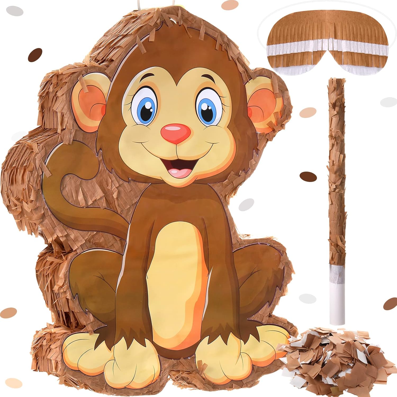 Monkey Pinata Bundle with Blindfold and Bat 16 x 12 x 3 Inch Cute ...