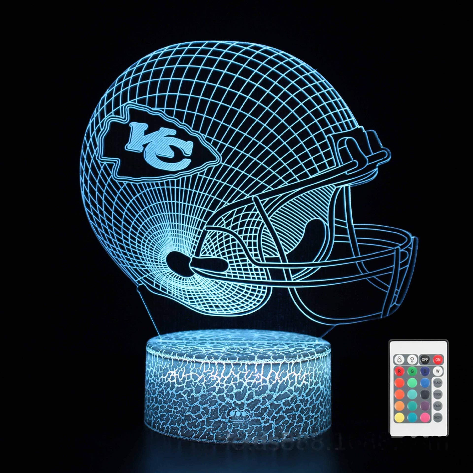 junnire Cute Chiefs Football Helmet 3D Optical Illusion LED Bedroom ...