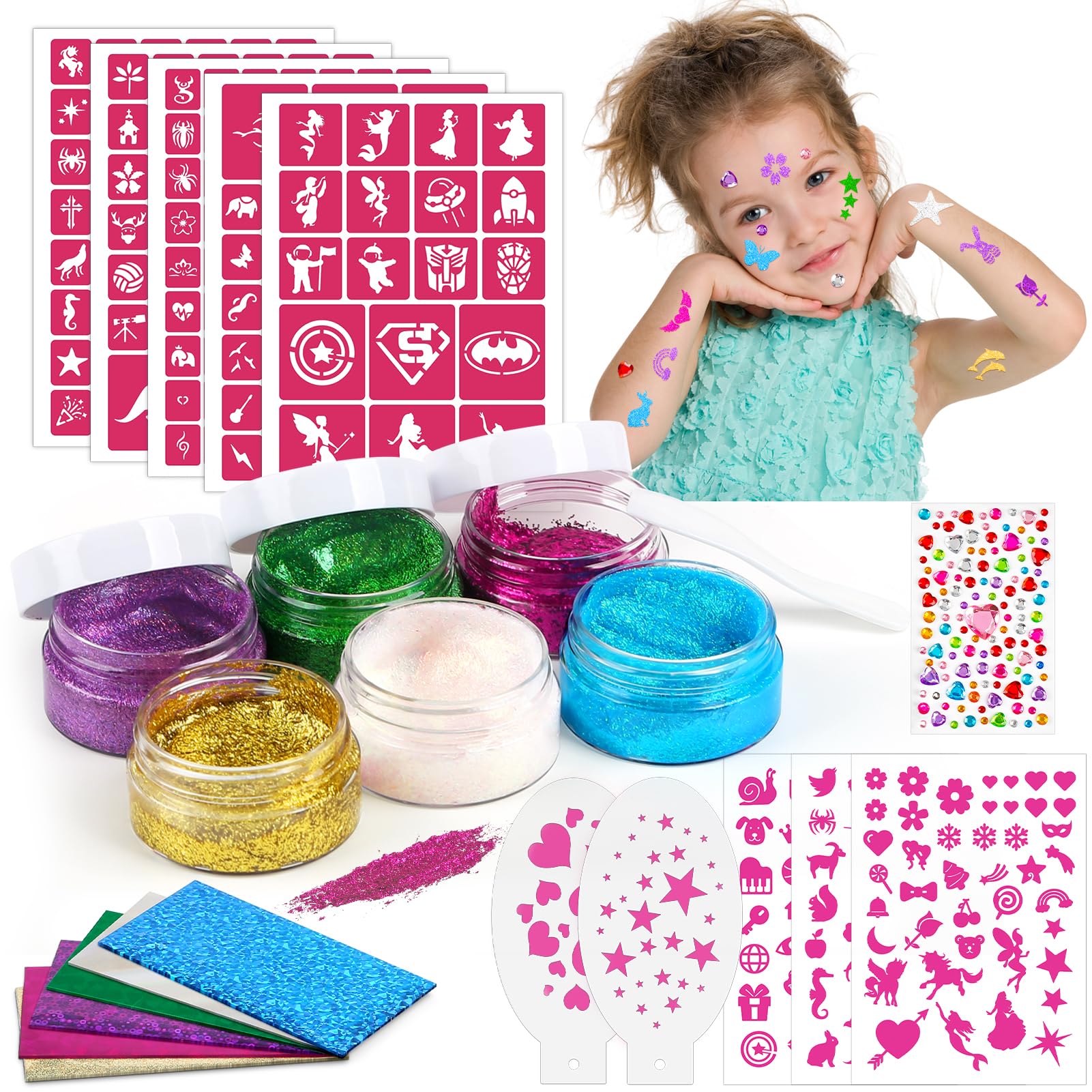 Amazon.com : Temporary Glitter Tattoo Kit for Kids - Glitter Gel ...