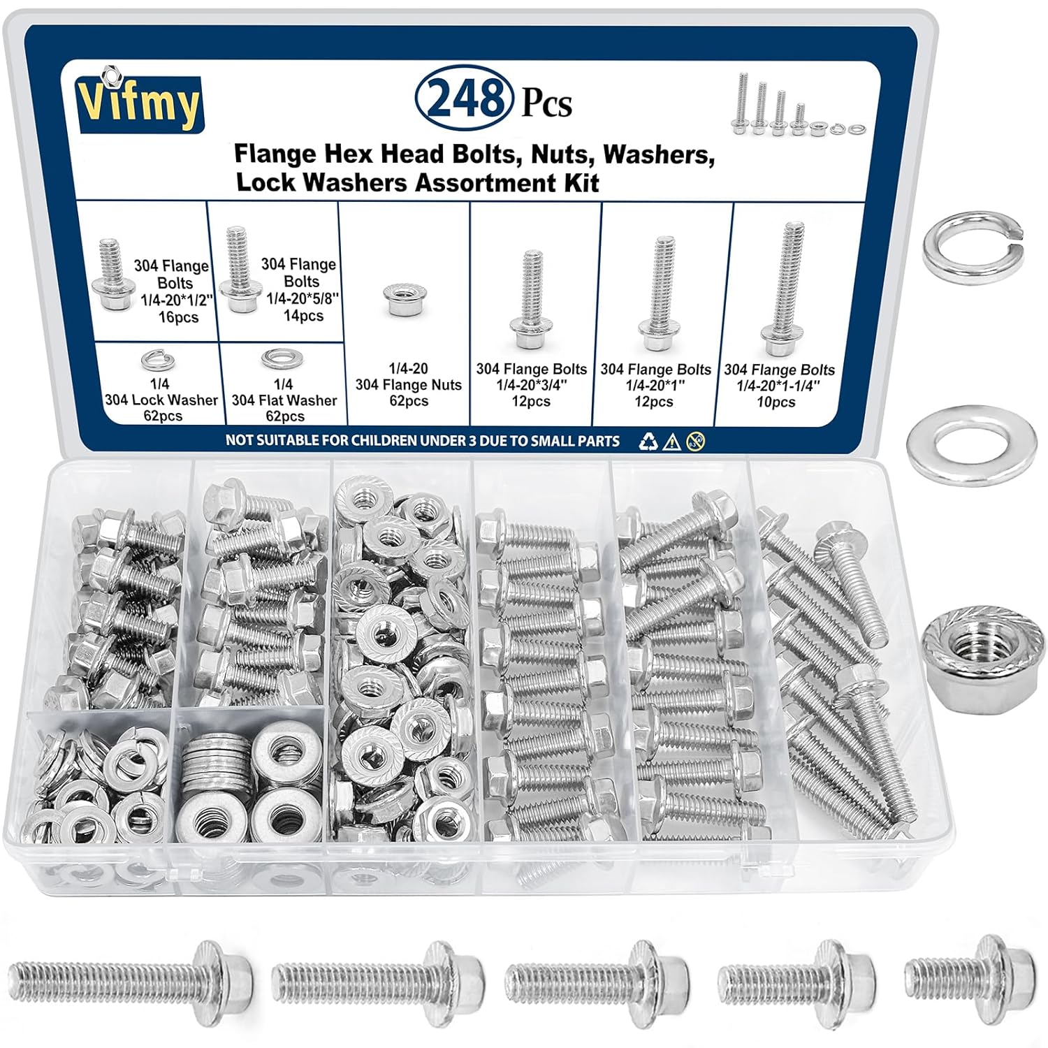 Amazon.com: Vifmy 1/4-20 x 3/4", 1", 1-1/4" Flange Hex Head Bolts ...