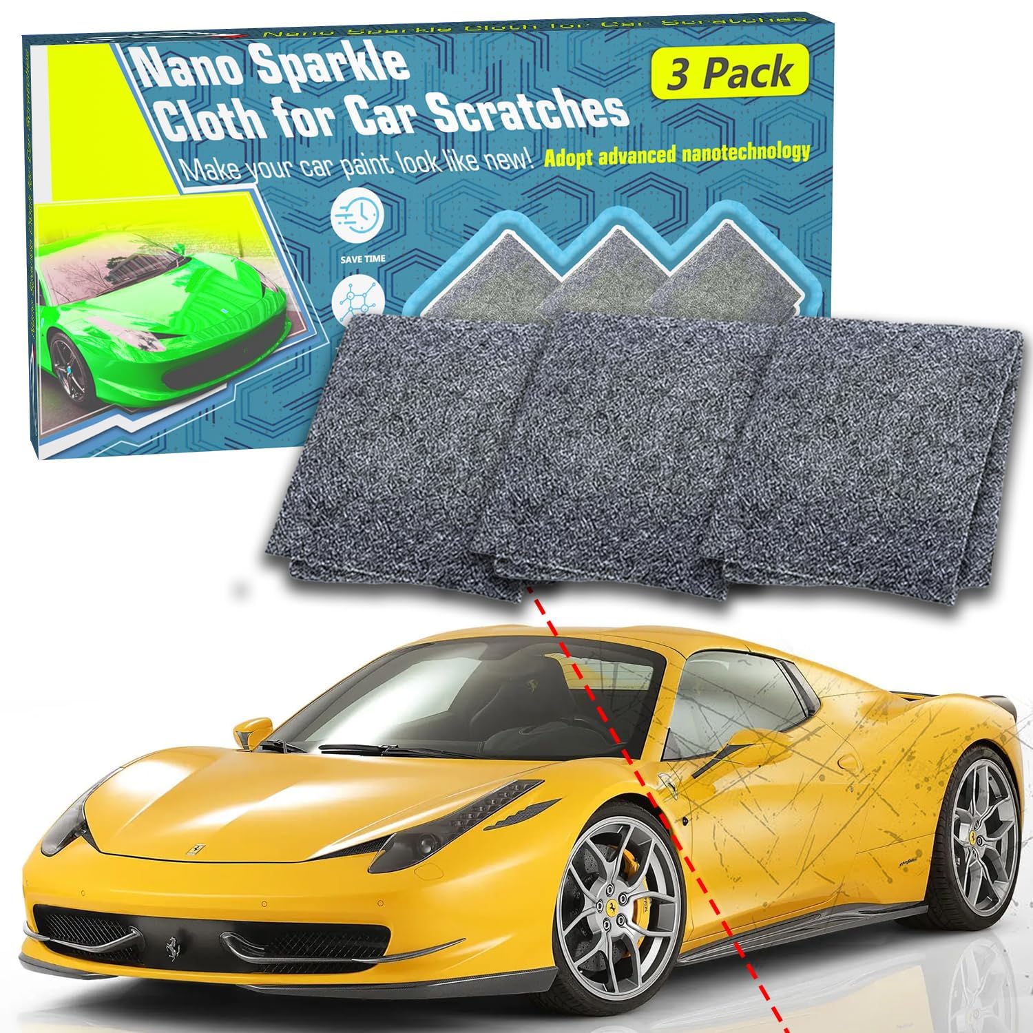 Nano Cloth Scratch Remover, 3 Pcs Nano Sparkle Cloth for Car Scratches ...