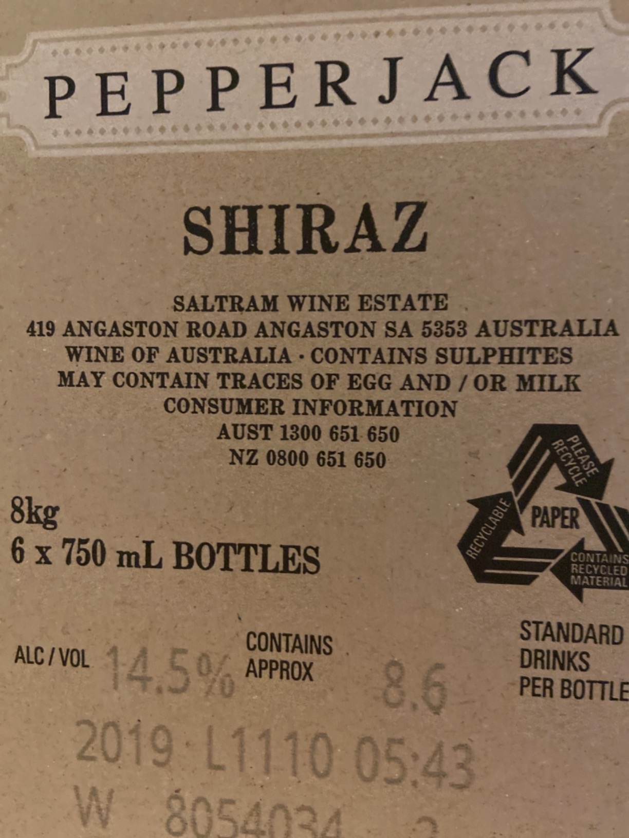 Pepperjack Barossa Shiraz Wine, 750 ml (Pack Of 6) : Amazon.com.au ...