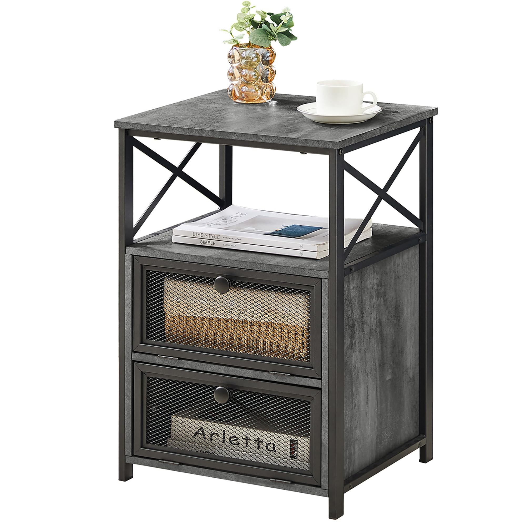 VECELO End Side Table, Modern Night Stand with Storage Space and Door ...