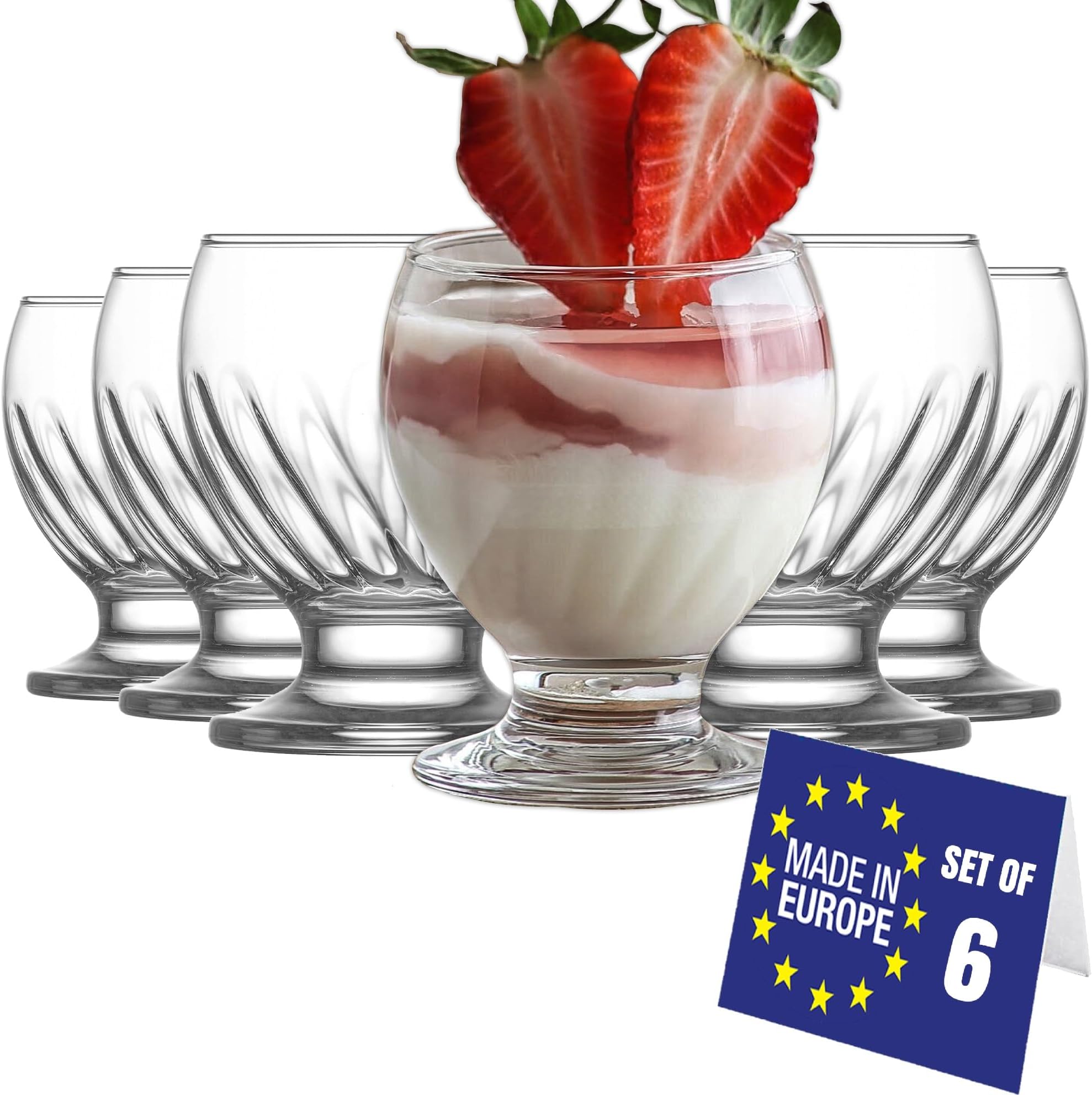 6x Clear 9cm Frosty Glass Ice Cream Bowls - Small Kids Sundae Trifle ...