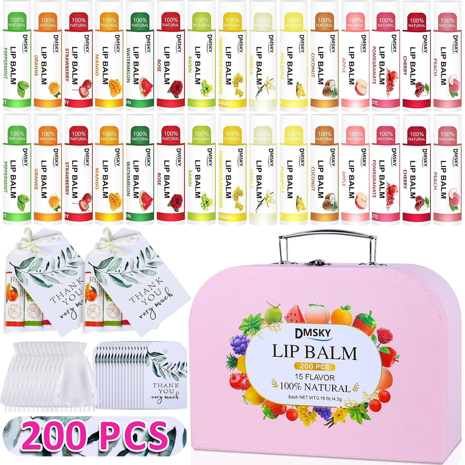 Amazon.com : DMSKY 200 Pack Lip Balm, Natural Lip Balm Bulk with ...