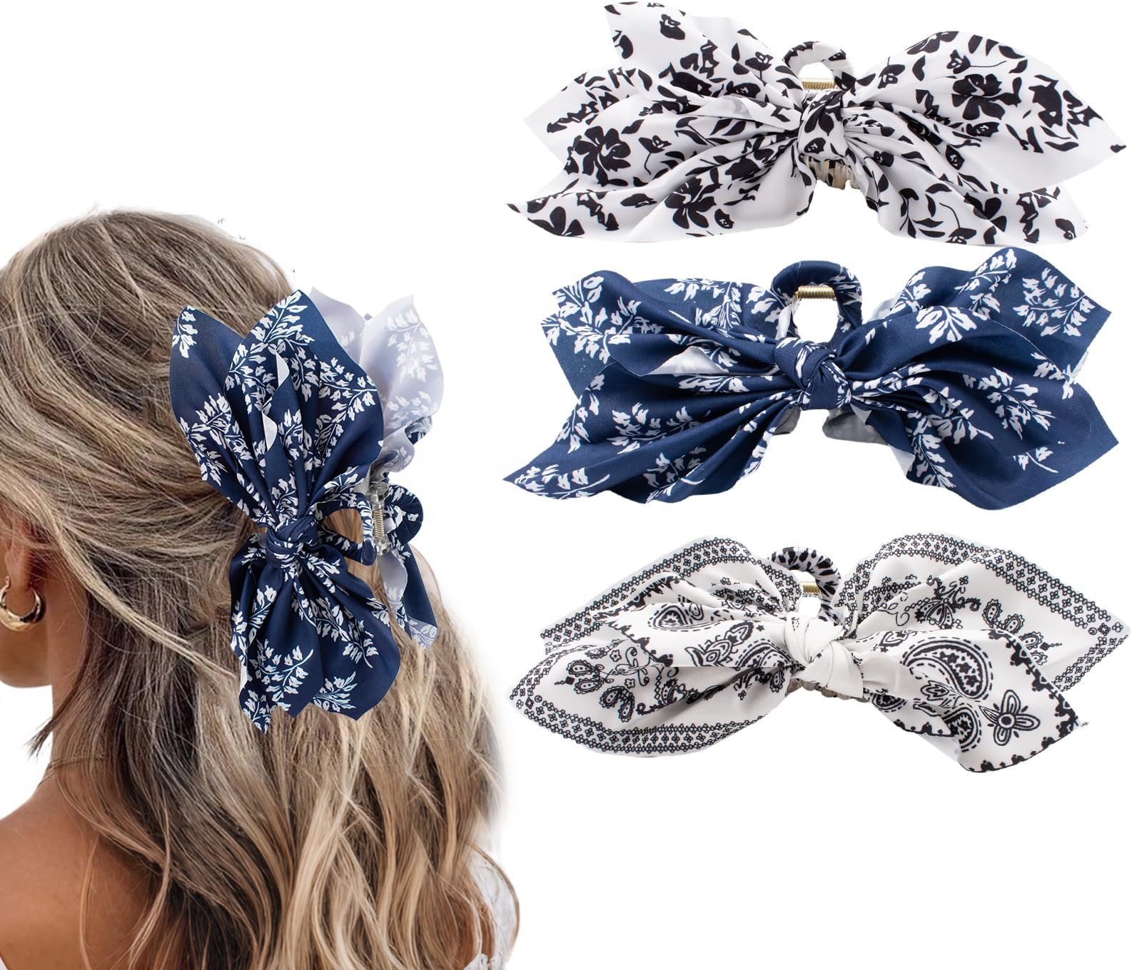 Amazon.com : Elegant Mesh Tulle Hair Claws with Large Bowknot - Chiffon ...