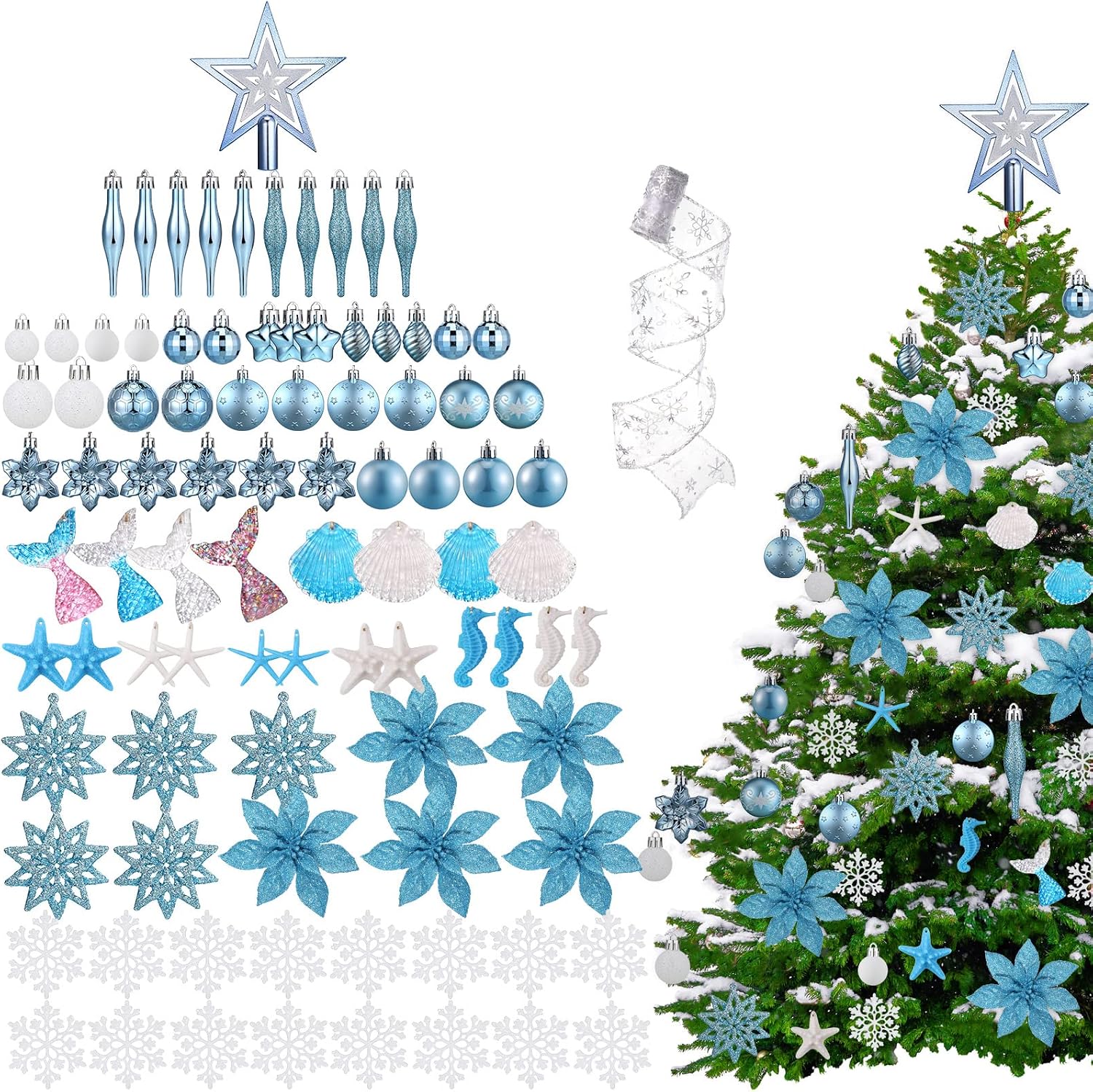 Amazon.com: Sotiff 99 Pcs Ocean Beach Themed Christmas Decorations ...
