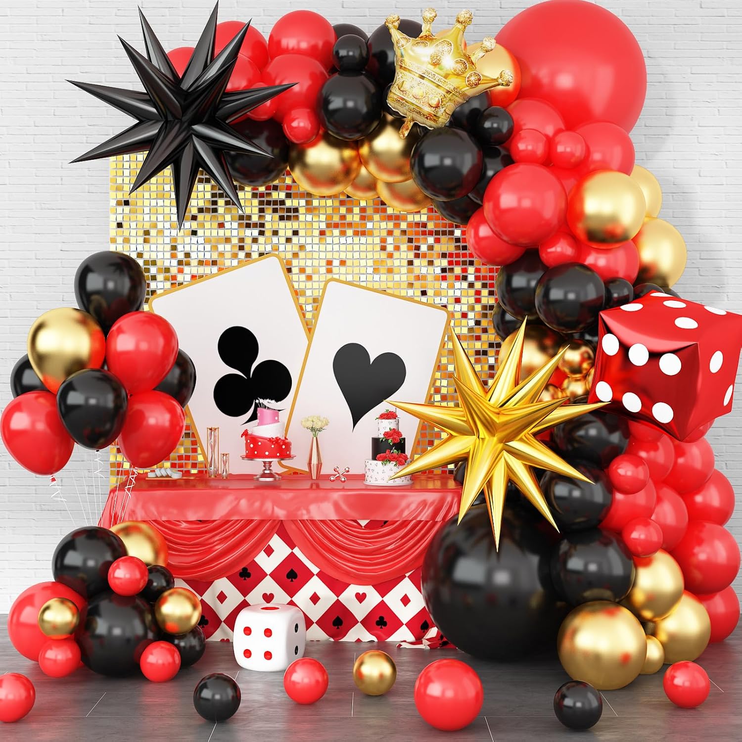 Amazon.com: Casino Balloon Arch Kit Red Black Gold Balloon Garland Kit ...