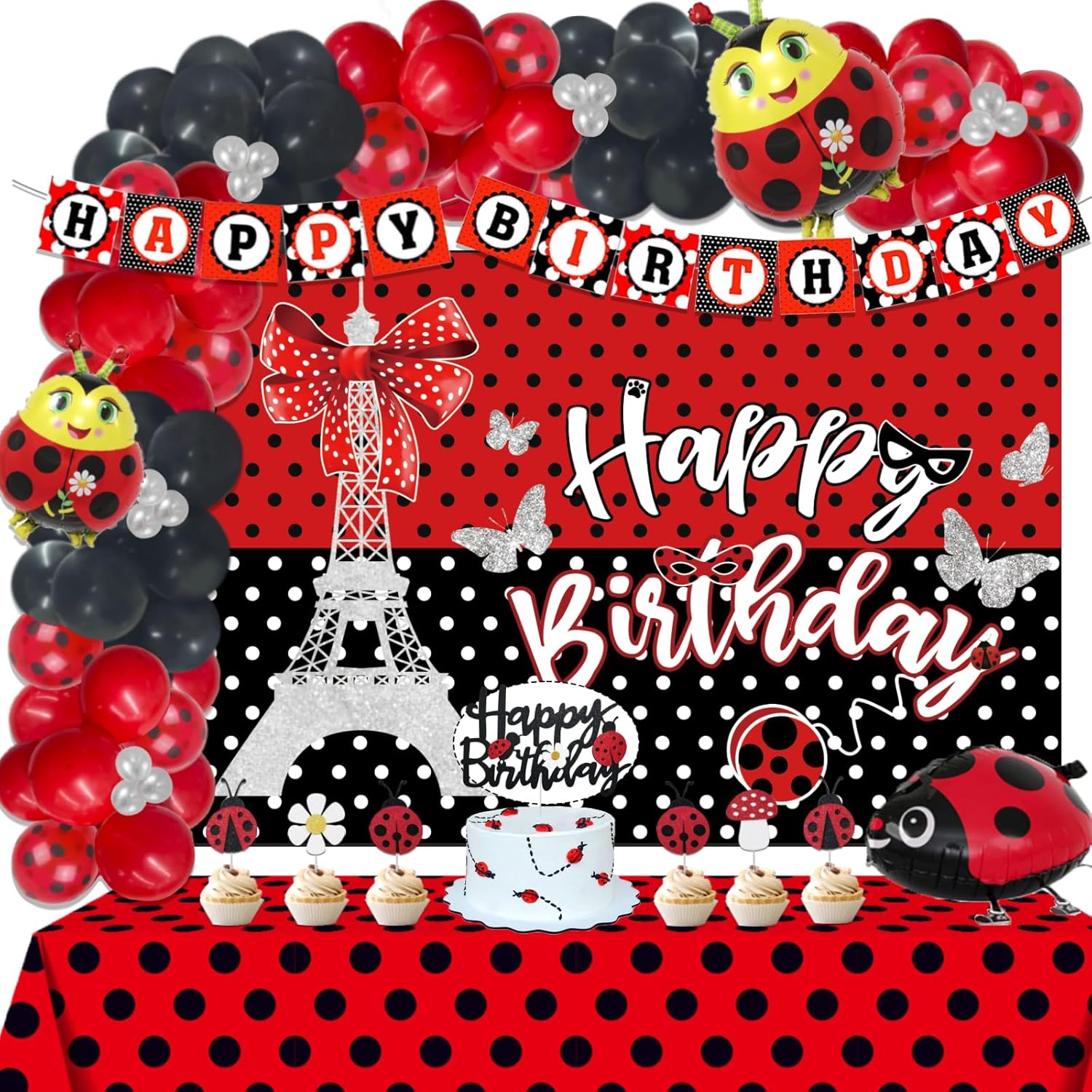 Amazon.com: 103 PCs Ladybug Birthday Party Decorations, Fiesec Ladybug ...
