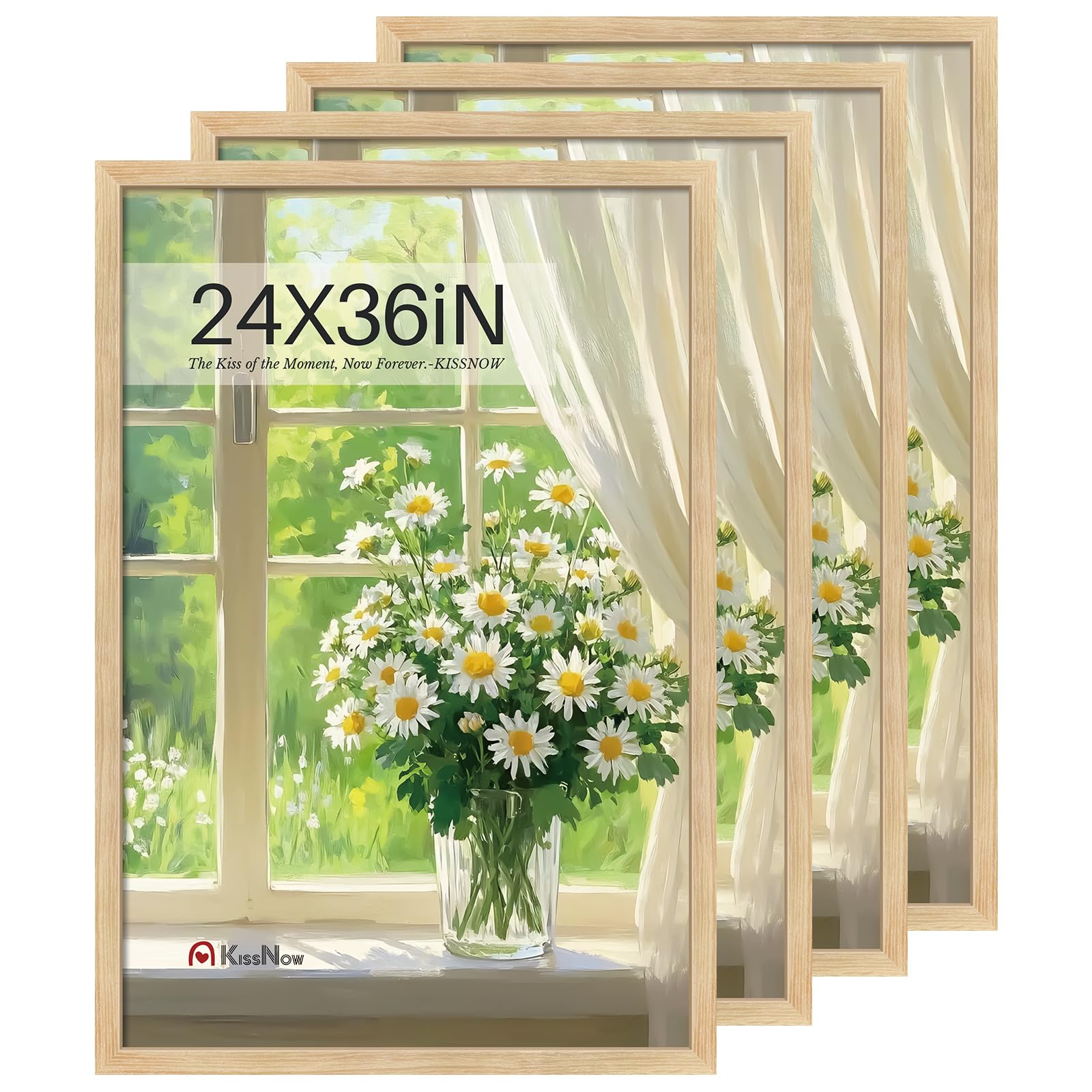 Amazon.com - KissNow 24x36 Poster Frame 4 Pack, Natural Oak Wood, Wall ...