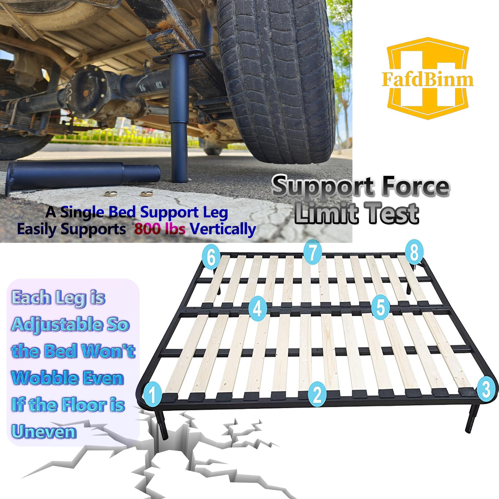 Snapklik.com : 2PC Bed Frame Support Legs Stabilizer Replacement ...