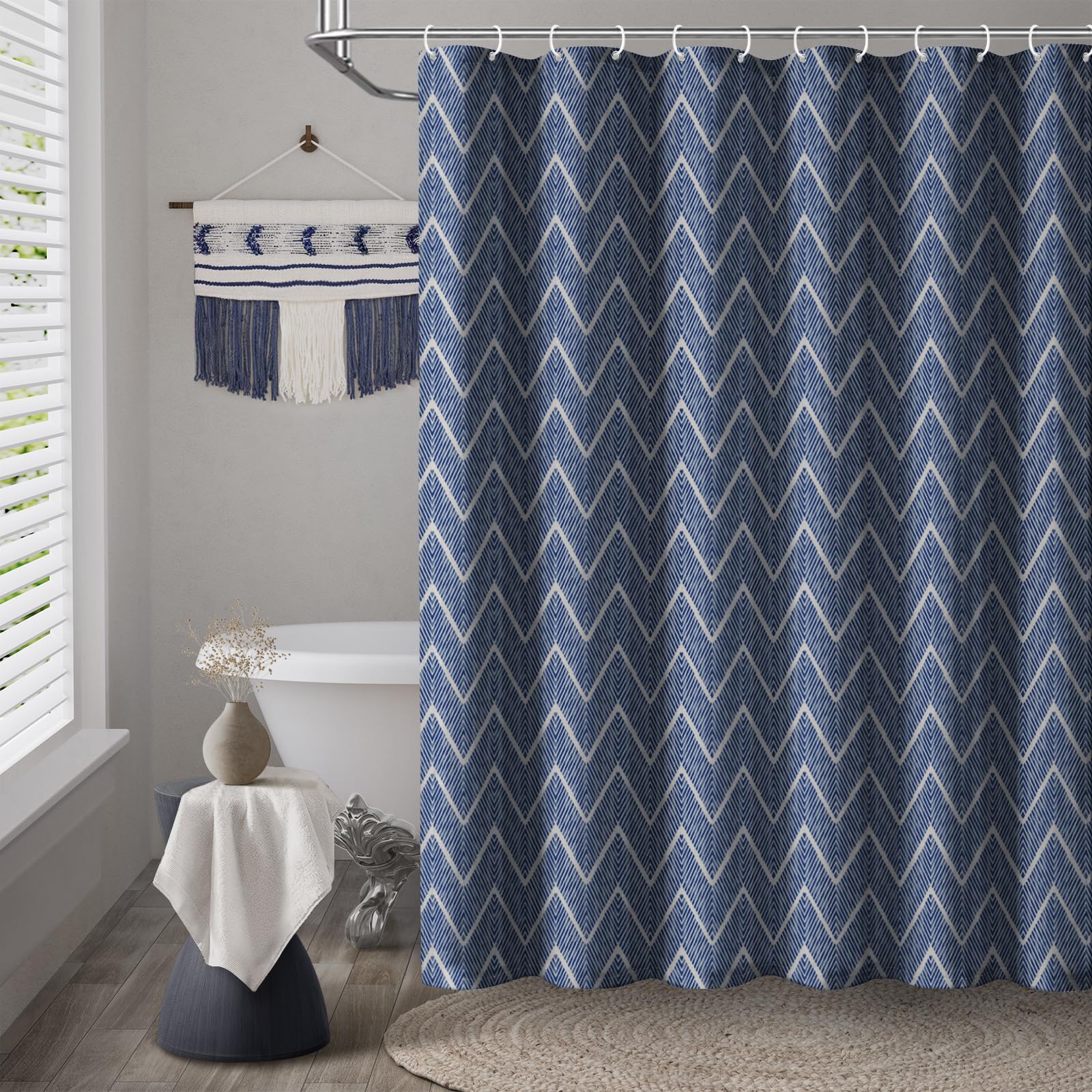 Amazon.com: Awellife Blue Cotton Shower Curtain, Boho Aesthetic ...
