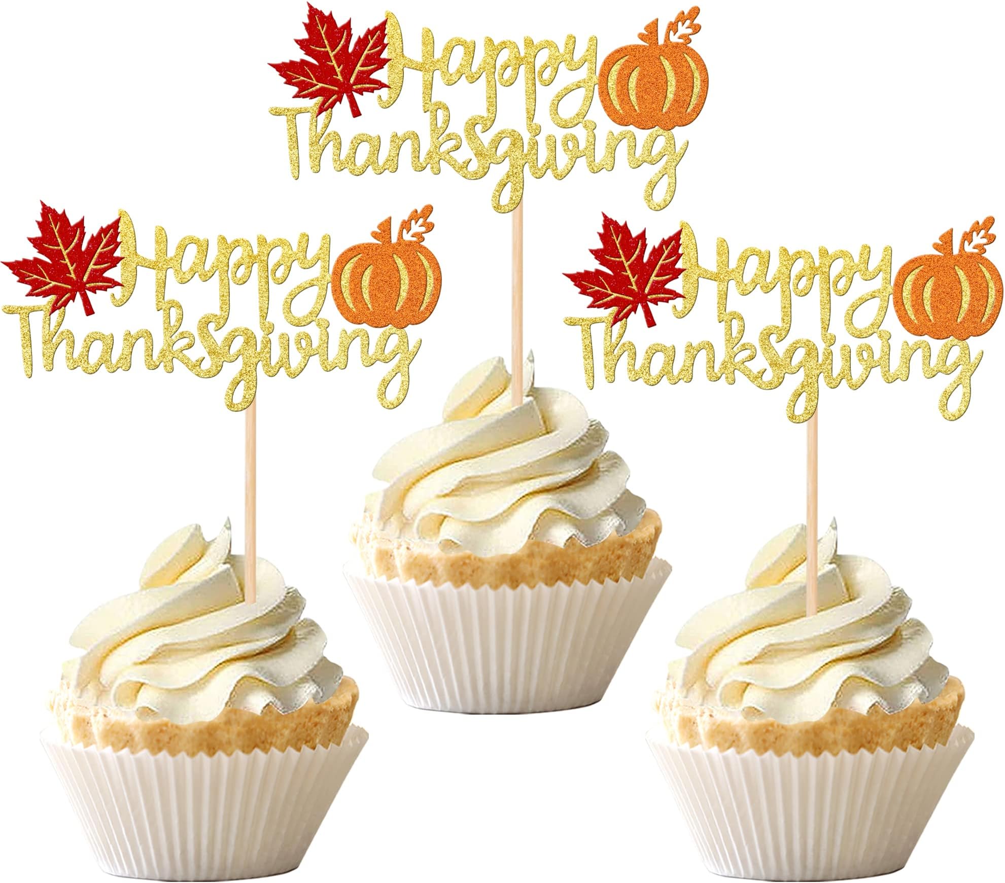 Amazon.com: 24 PCS Happy Thanksgiving Cupcake Toppers with Glitter ...