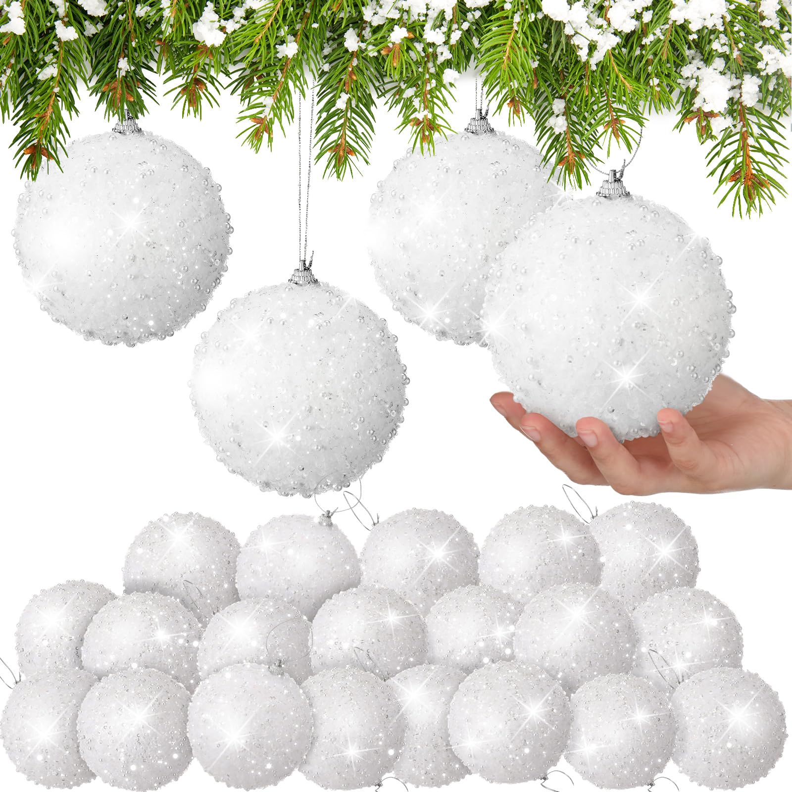 Amazon.com: Lyrow 24 Pcs 4" Glitter Christmas Ball Ornament Set ...