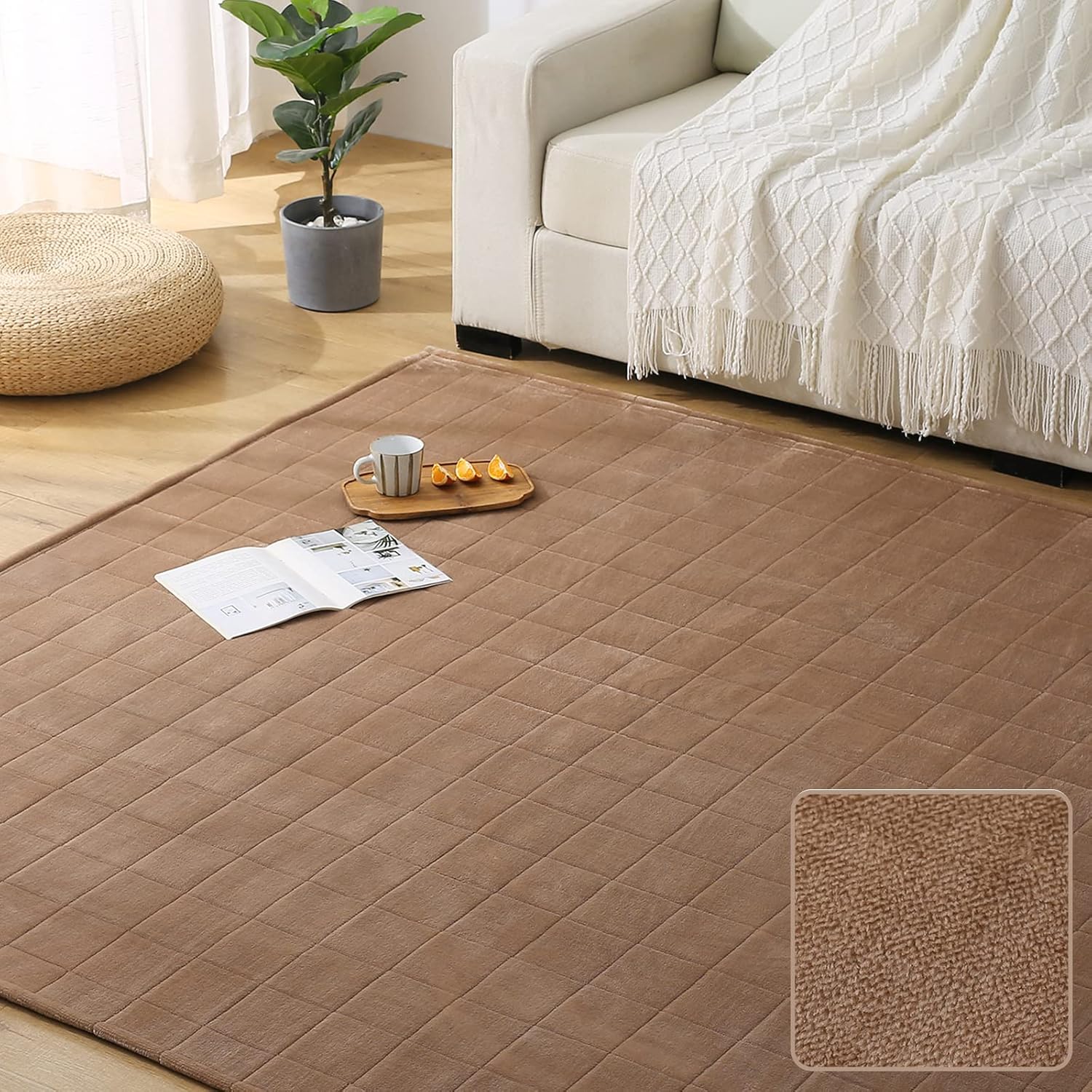 Amazon | Keusnix ラグ カーペット キルトラグ 滑り止め付き 洗える ラグマット 135×185cm 約1.5畳 オールシーズン 抗菌防臭 ふかふか フランネルラグ 床暖房 ...