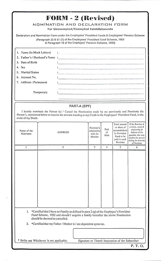 Bapuji Form 2 in PF Revised Nomination and Declaration for Employees ...