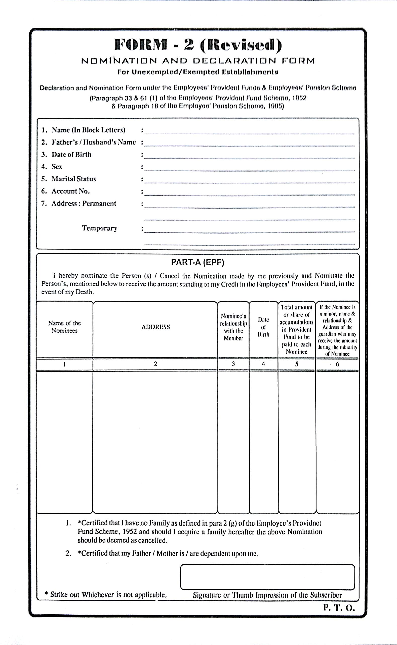 Buy Bapuji Form 2 in PF Revised Nomination and Declaration for ...