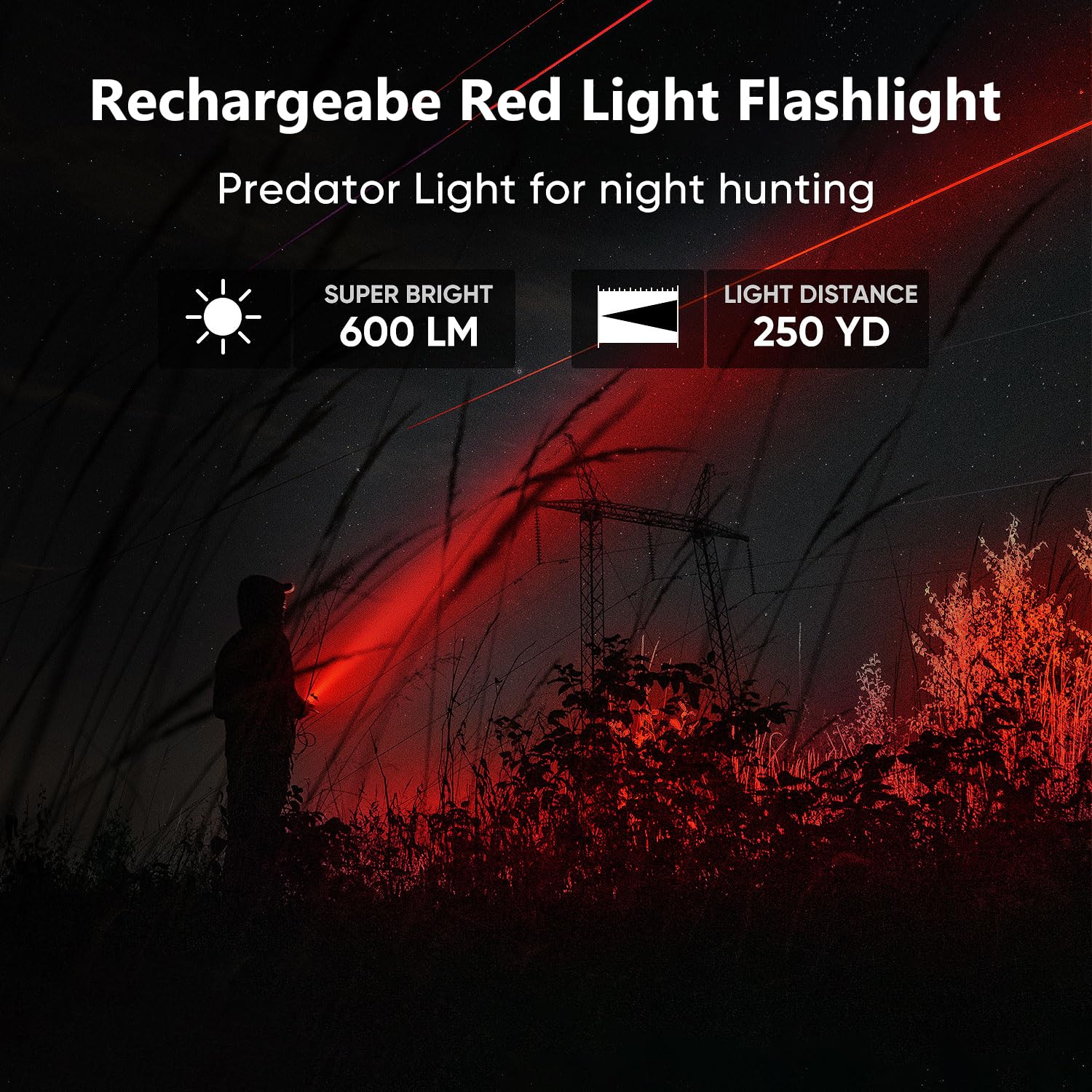 Snapklik.com : Red Light Flashlight Rechargeable, 620-630nm Red ...