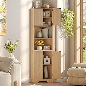 Amazon.com: Fameill Tall Corner Cabinet with 2 Doors and 2 Open Storage ...