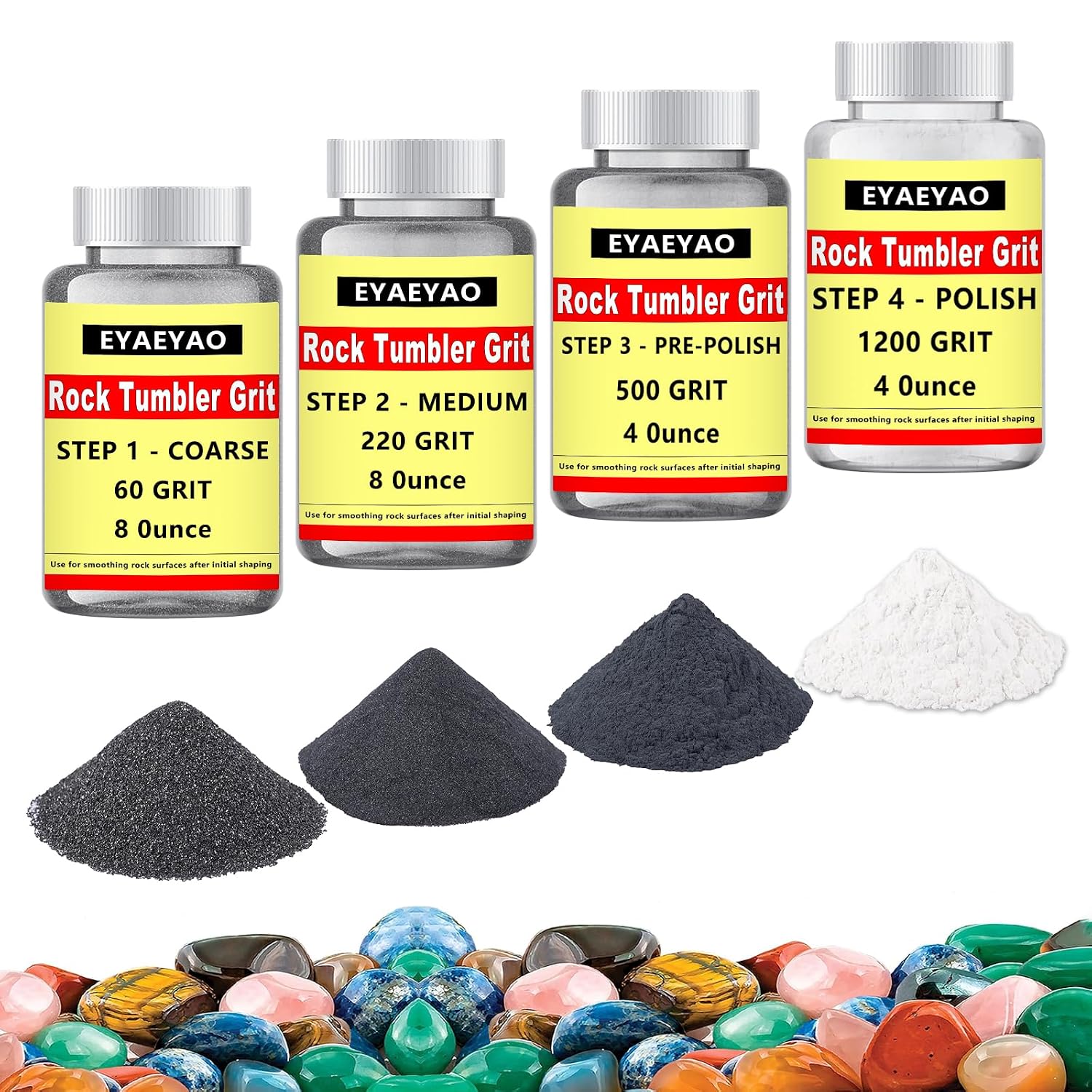 Rock Tumbler Grit & Polish Kit – 4 Step Refill (Coarse/Medium/Pre ...
