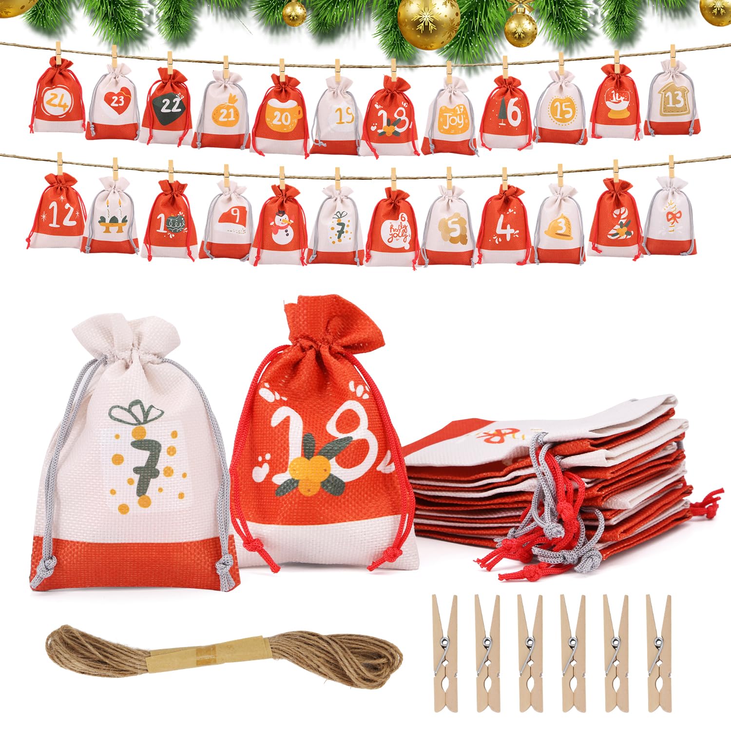 Reusable Christmas Advent Calendar Bags, 24 Days Diy Countdown Fillable ...