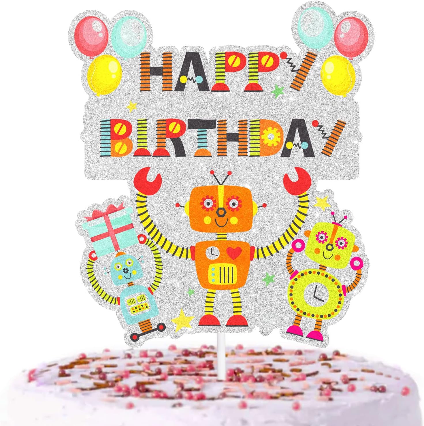 Amazon.com: Robot Happy Birthday Cake Topper- ideal for a retro robot ...