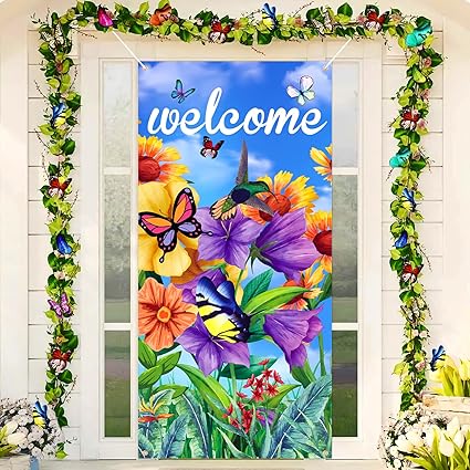 Amazon.com: Welcome Butterfly Door Cover Spring Decorations Banner ...