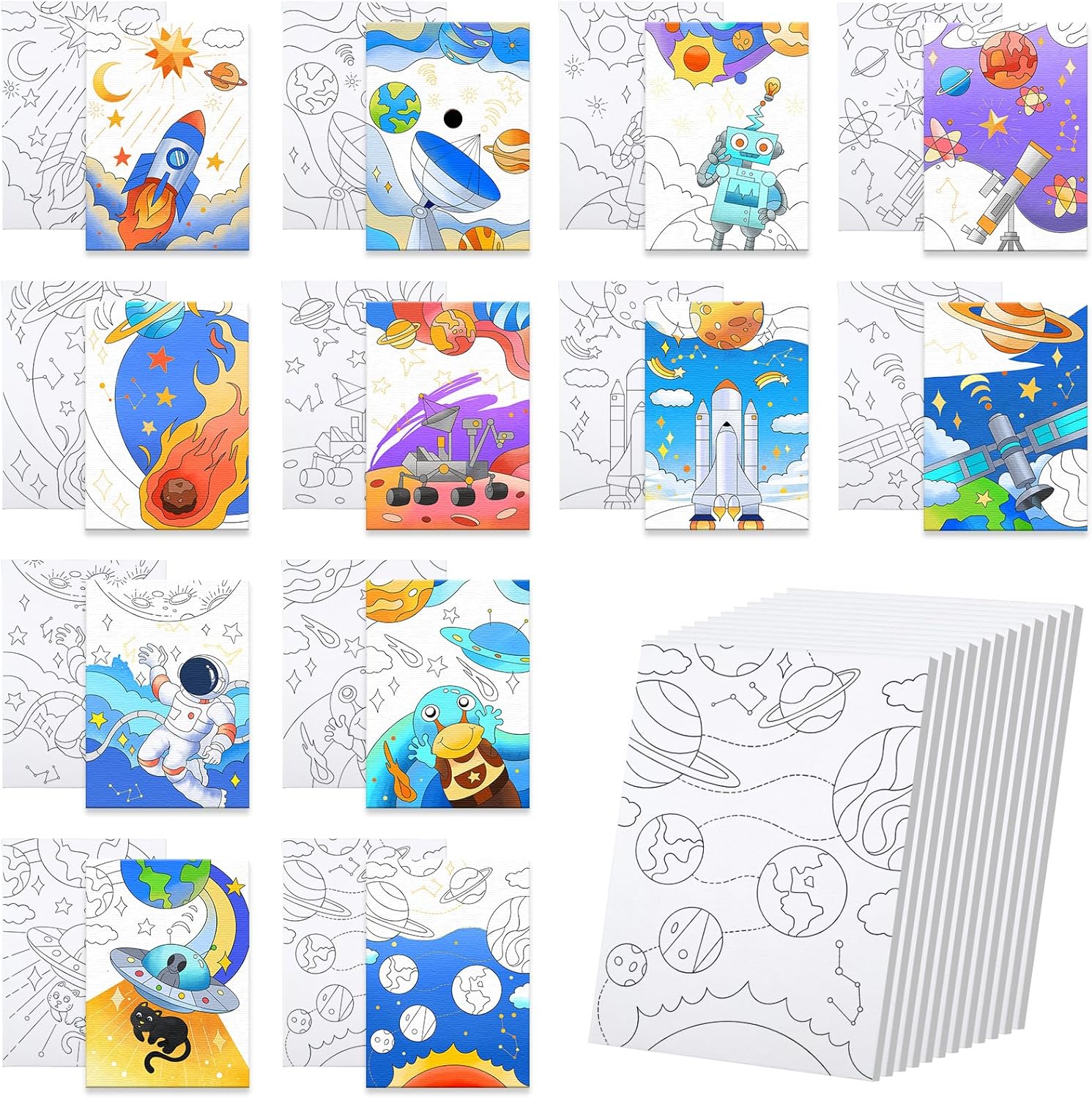 Amazon.com: Anseal 12 Packs Pre Drawn Canvas to Paint, Space Party ...
