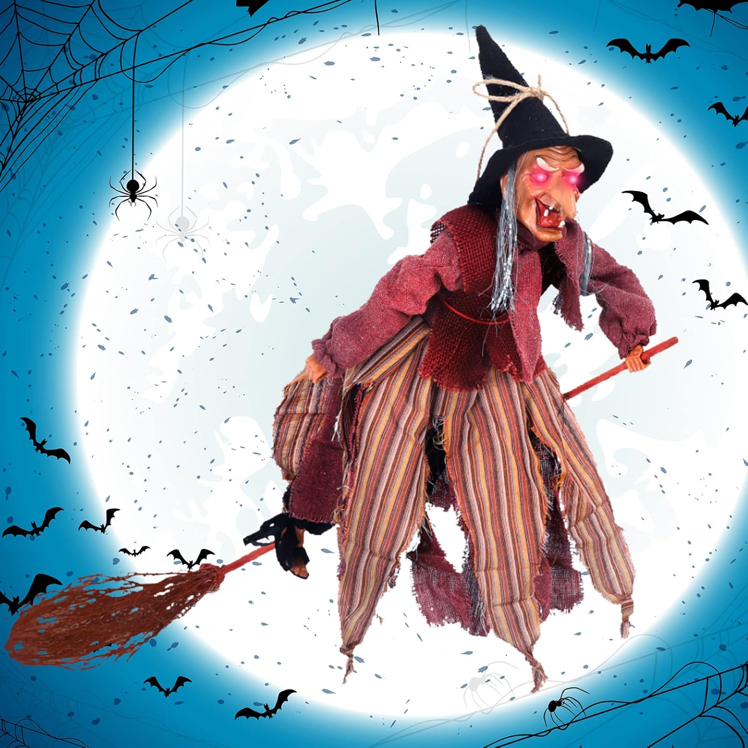 Amazon.com: 30” Halloween Hanging Witch Decoration with Red Light-up ...