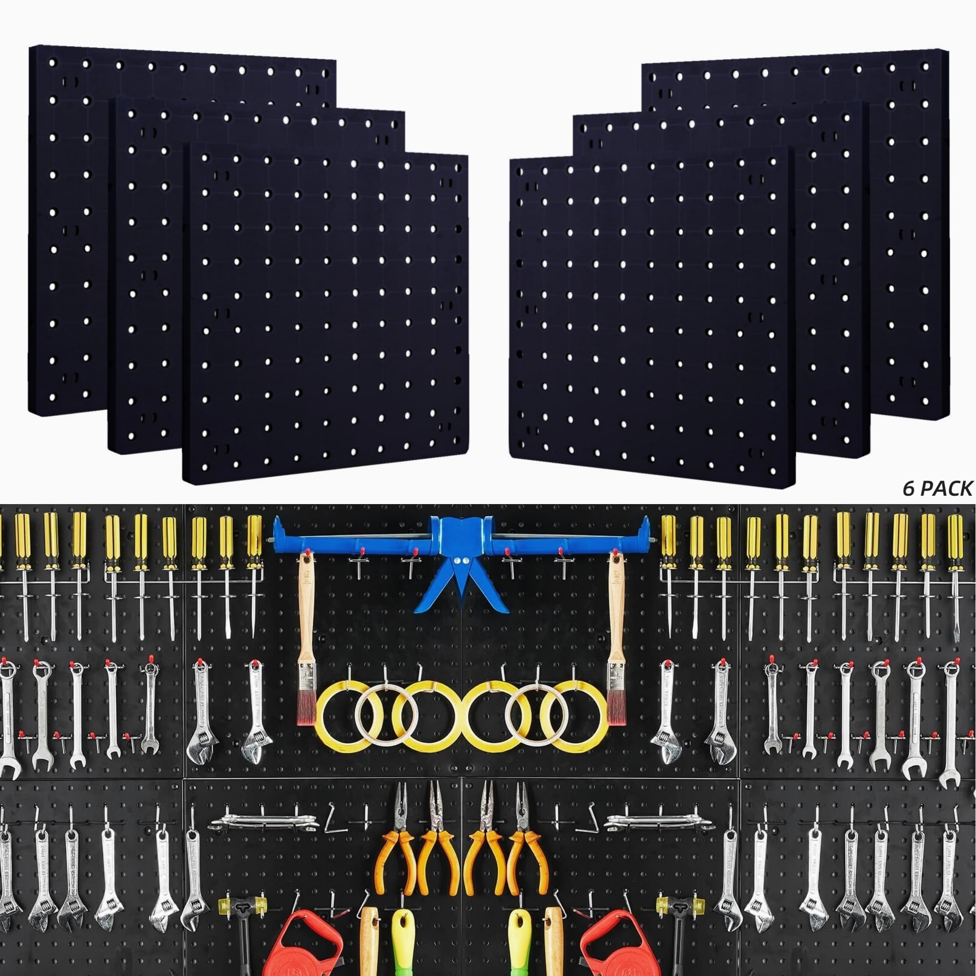 Snapklik.com : Peg Board Wall Organizer Panels - 6Pcs Black ABS Pegboard Wall Mount For Home ...