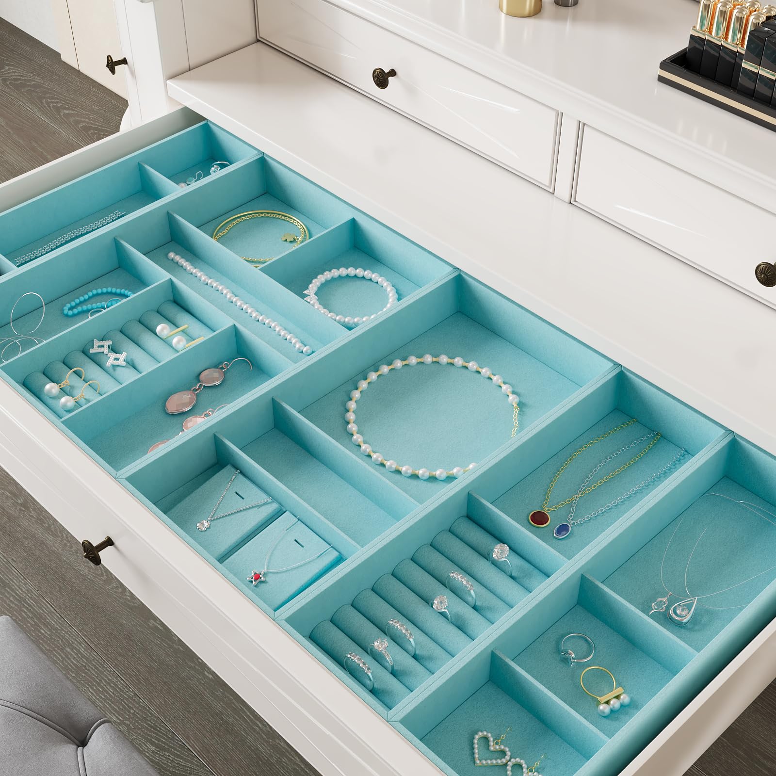 Snapklik.com : Thick Turquoise Blue Felt Drawer Liner Soft Self ...