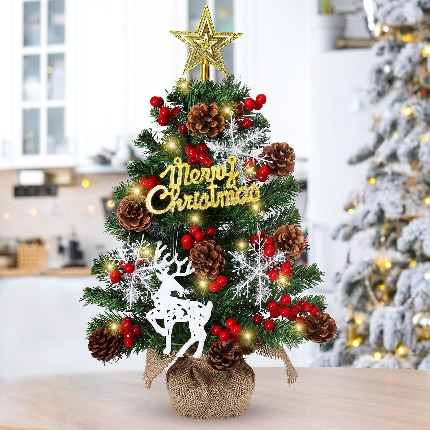 Amazon.com: DEMIUKO 2ft Prelit Artificial Small Christmas Tree, 24in ...