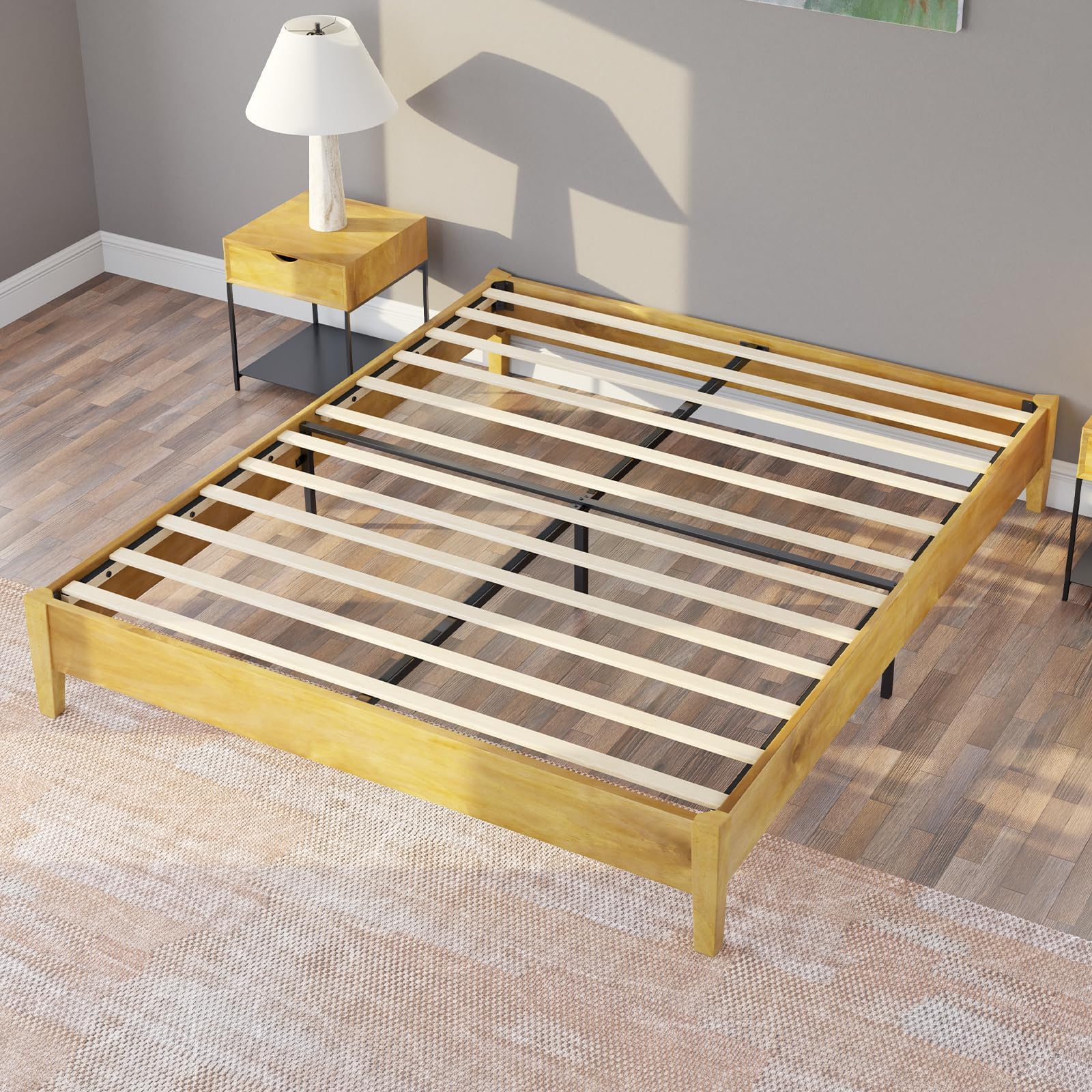 Amazon.com: ZINUS Alexis Deluxe Wood Platform Bed Frame, Solid Wood ...