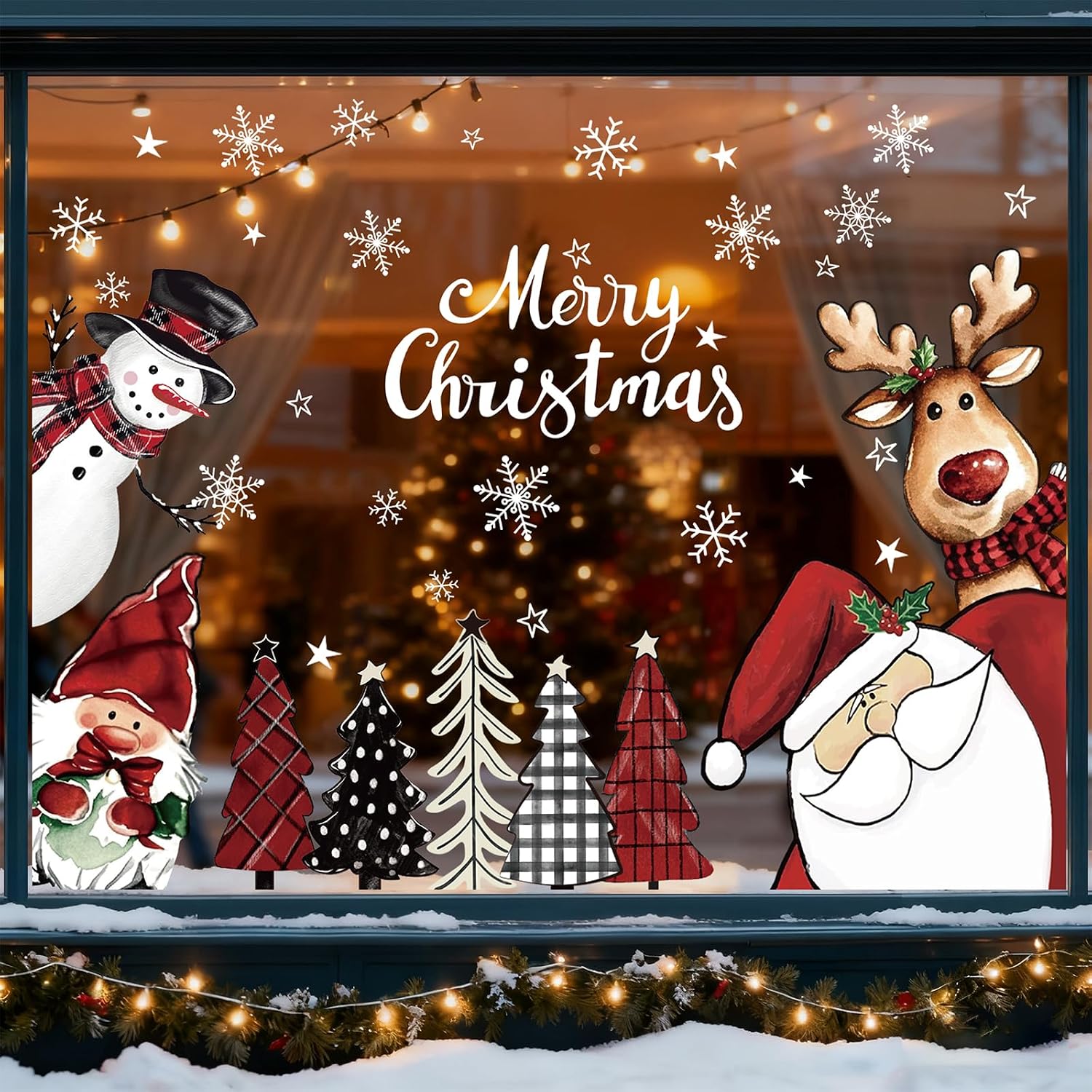 Amazon.com: Whaline Large Christmas Window Clings Gnome Santa Snowman ...