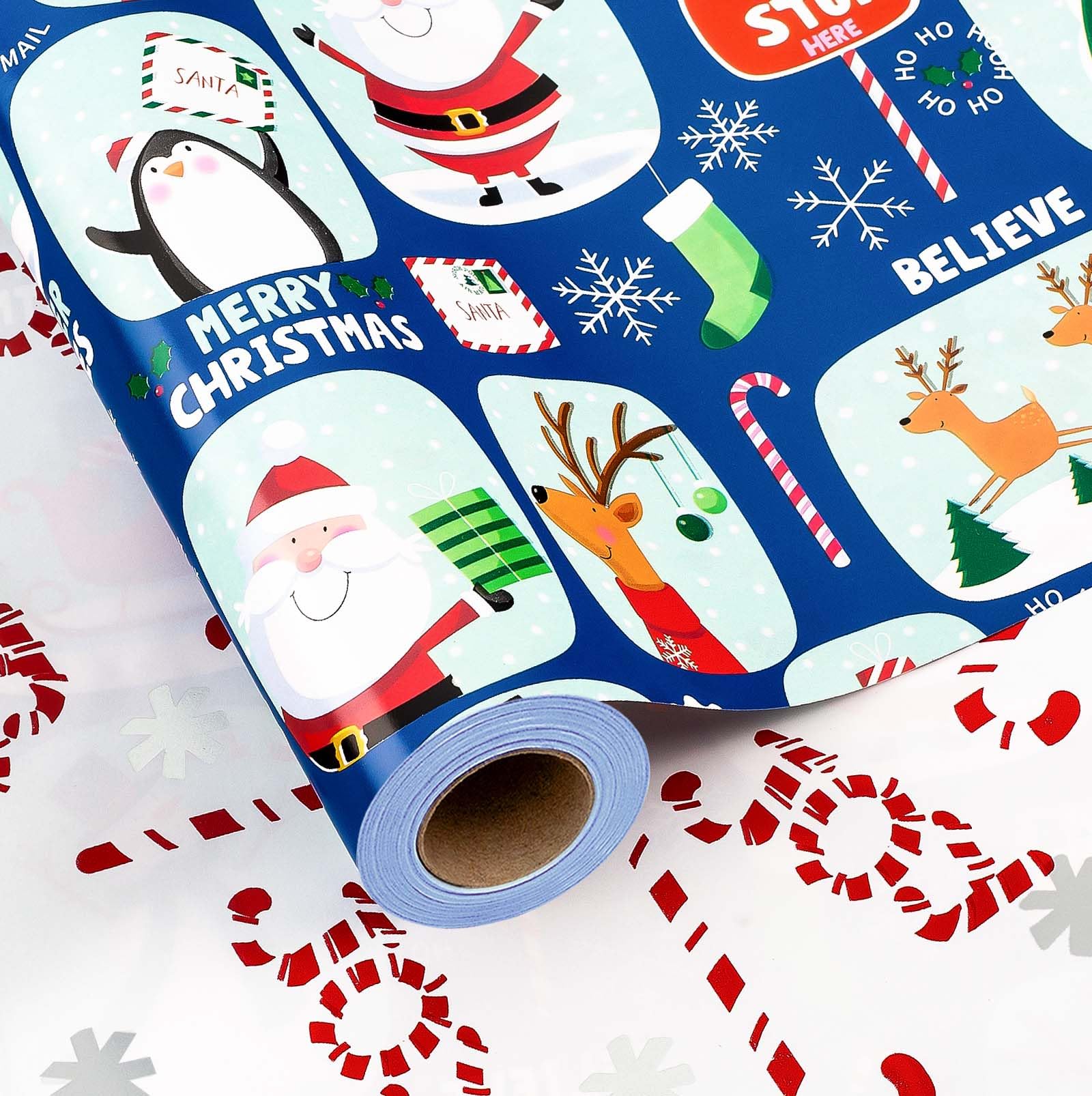 Amazon.com: Merture Blue Christmas Wrapping Paper Roll - 17 In X 32.8 ...