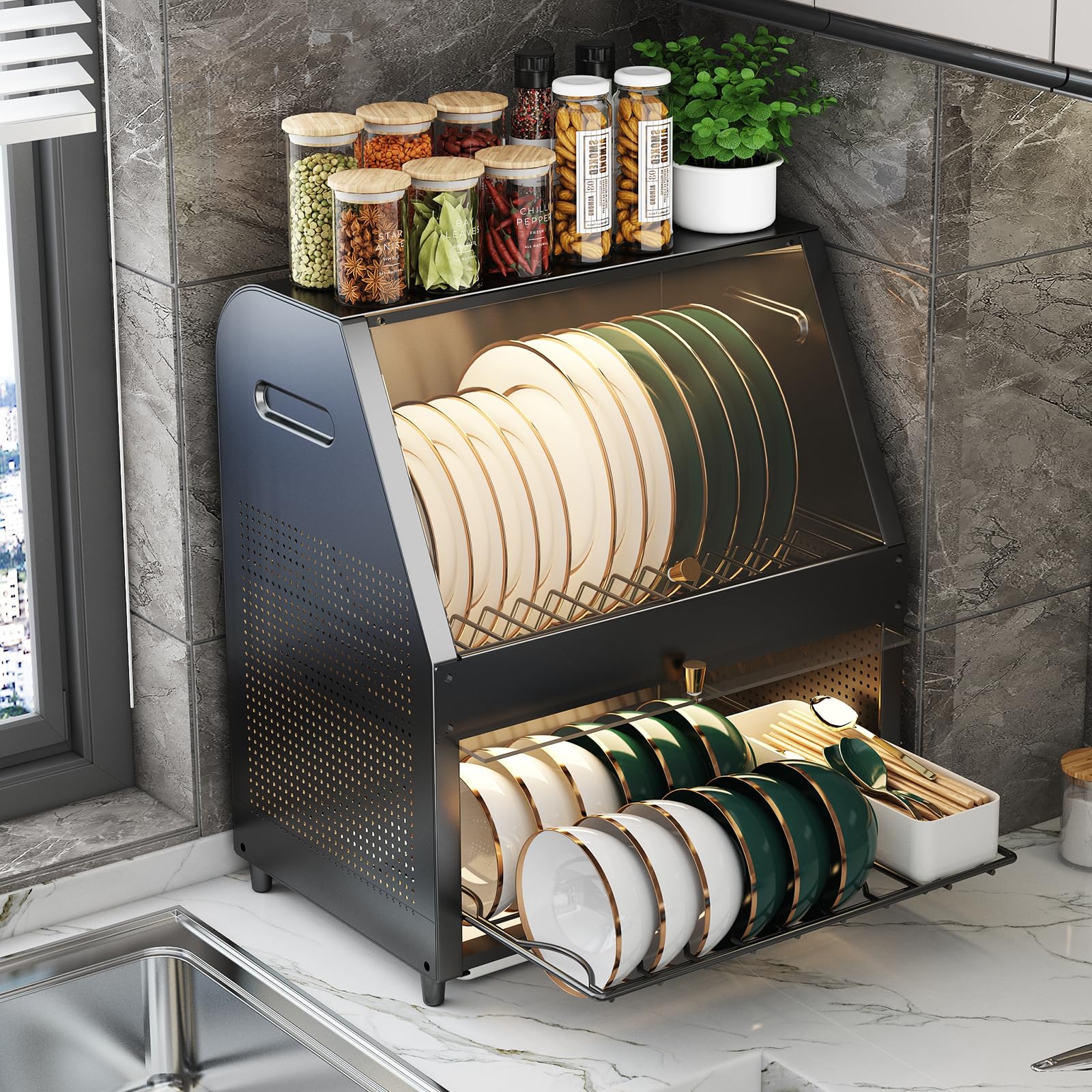 Amazon.com - CXTRYN 2 Tier Dish Drying Rack - Space-Saving Dish Rack ...