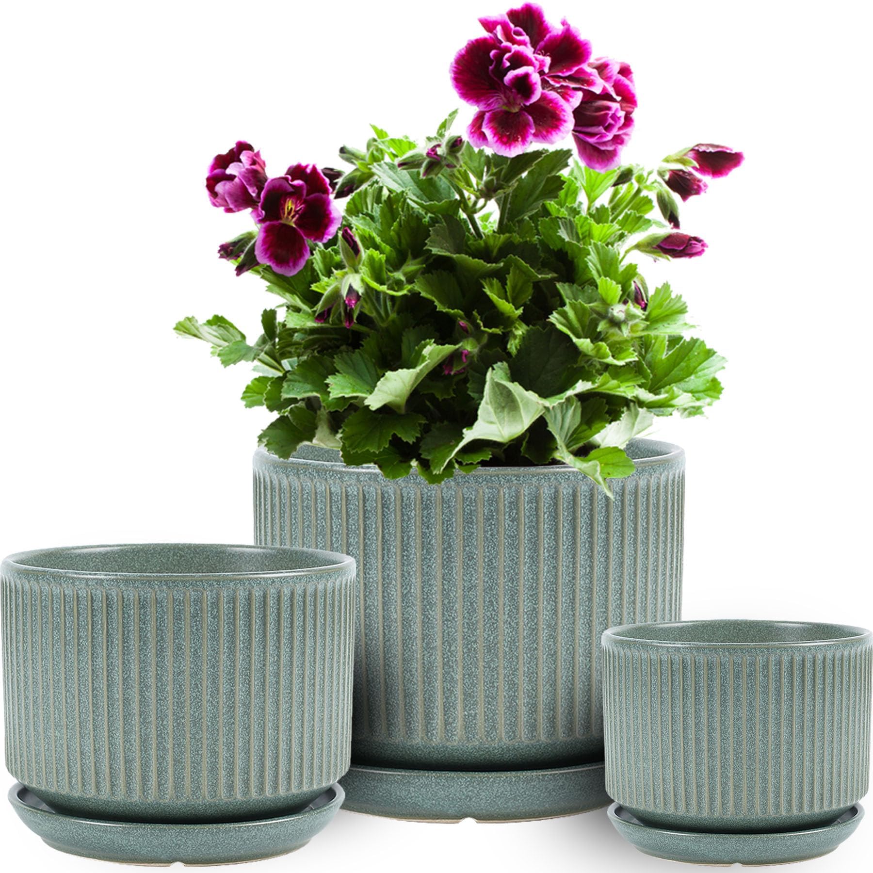 Amazon.com: TANEW Ceramic Plant Pots with Drainage Hole and Saucer, Set ...