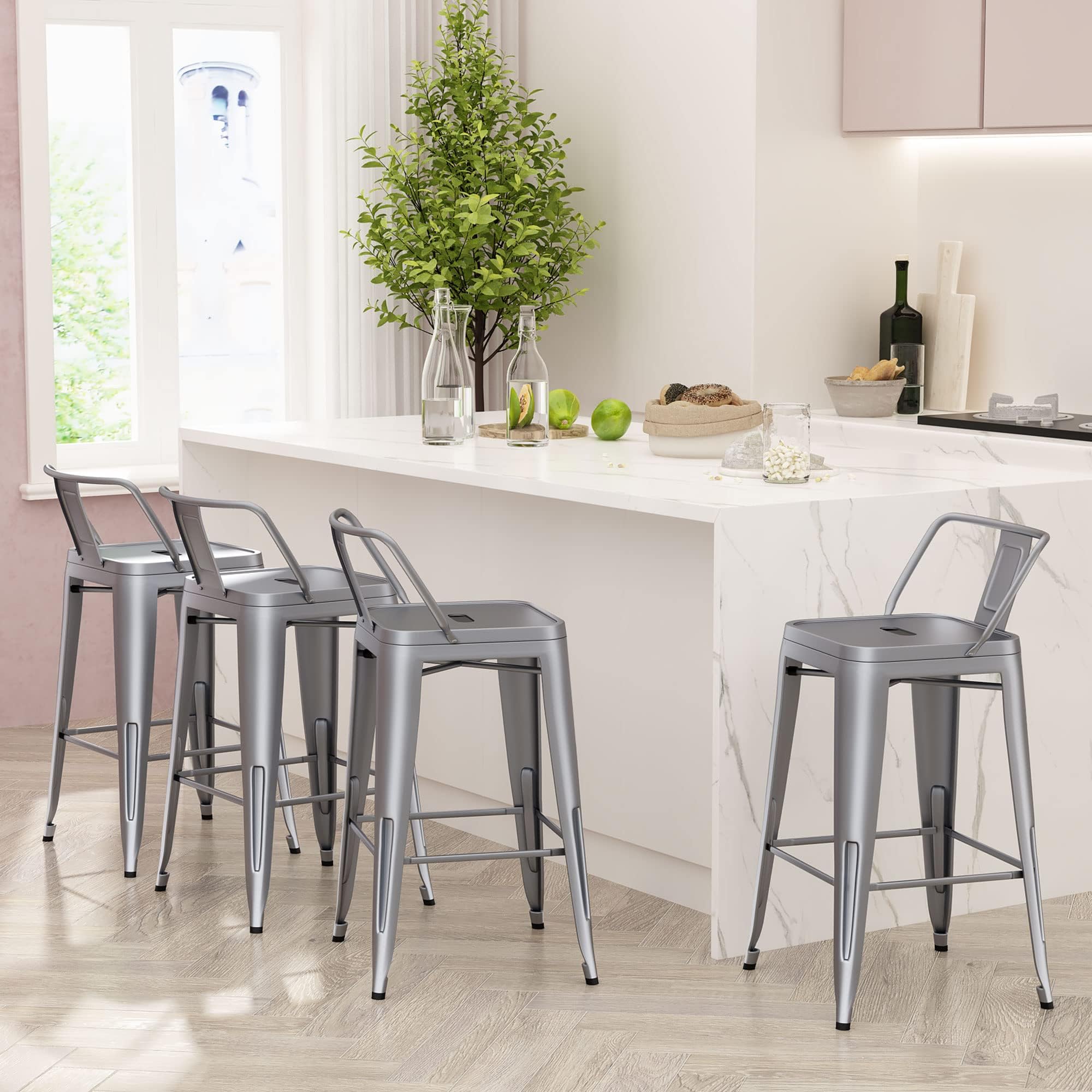 Amazon.com: Silver 24-inch Metal Counter Bar Stools (Set of 2) : Home ...