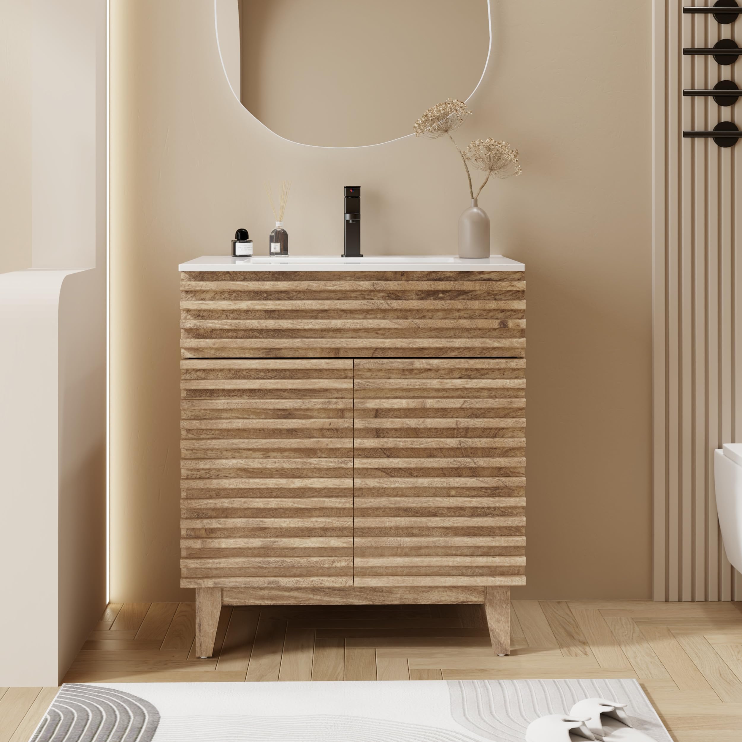Amazon.com: 30" Antique Bathroom Vanity with Ceramic Sink, Mid-Century ...