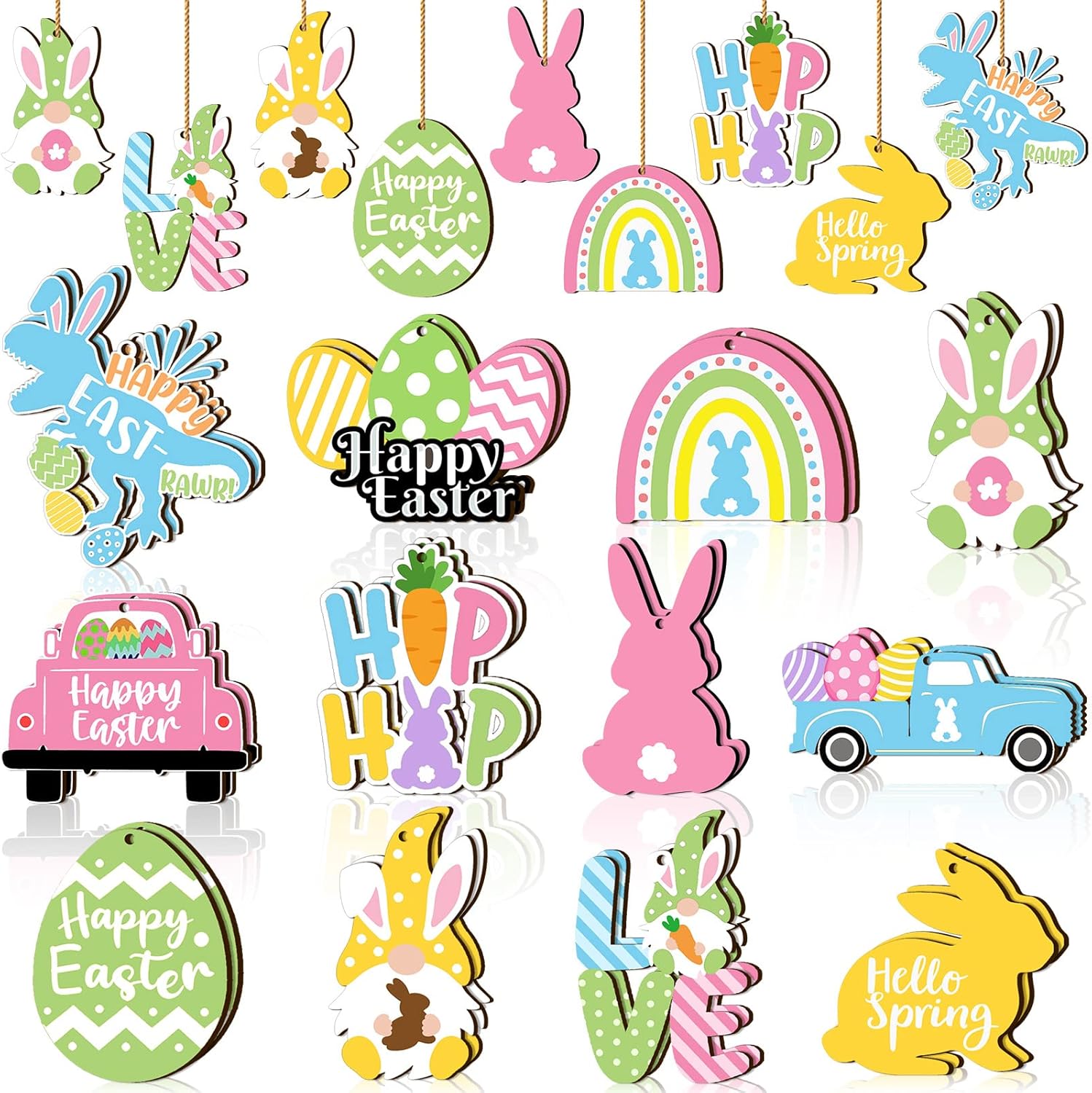 Amazon.com: Marsui 24 Pcs Easter Ornaments for Tree Happy Easter Wooden ...
