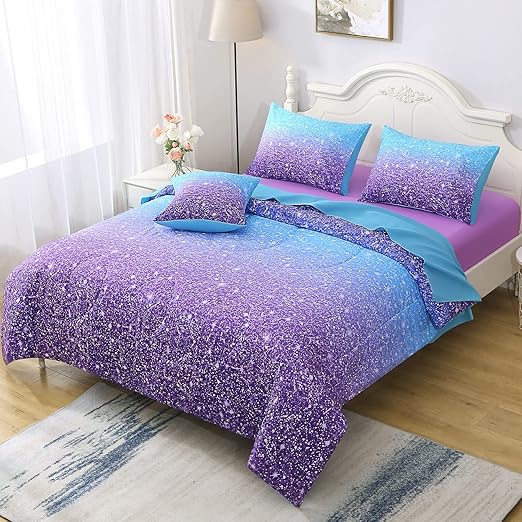 Amazon.com: Keyroal 6Pcs Glitter Comforter Set with Sheets for Teens ...